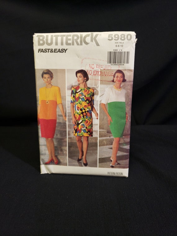 Butterick 5980 Sewing Pattern for Boxy Contrast Dress Sizes | Etsy