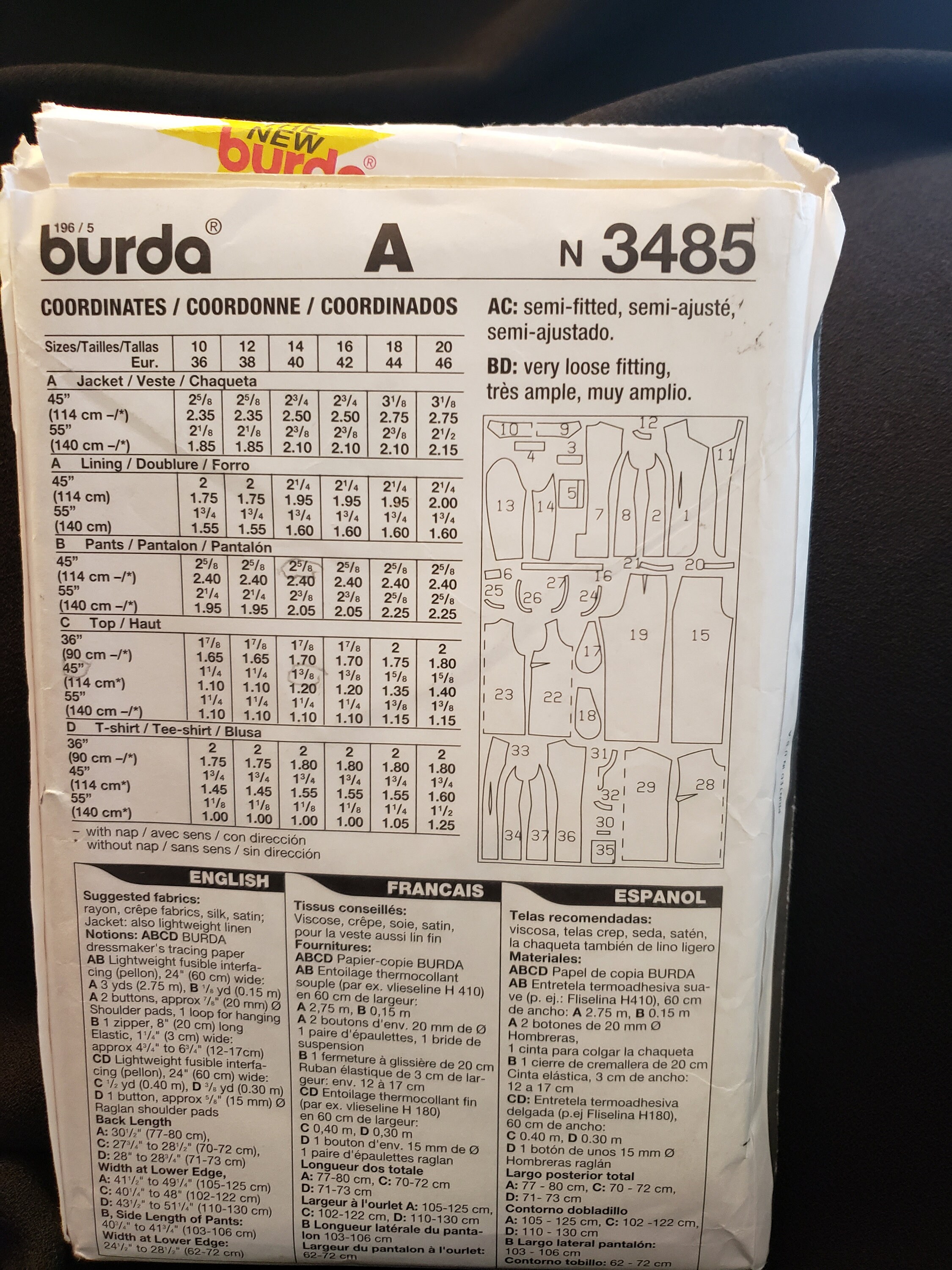 Burda 3485 Sewing Pattern for 3 Piece Outfit, Very Loose Big Pants ...