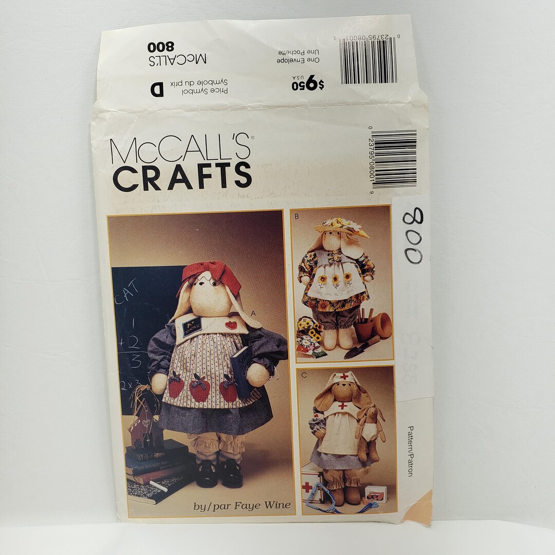 Mccalls 800, Faye Wine Crafts for Professional Bunnies, Uncut FF ...