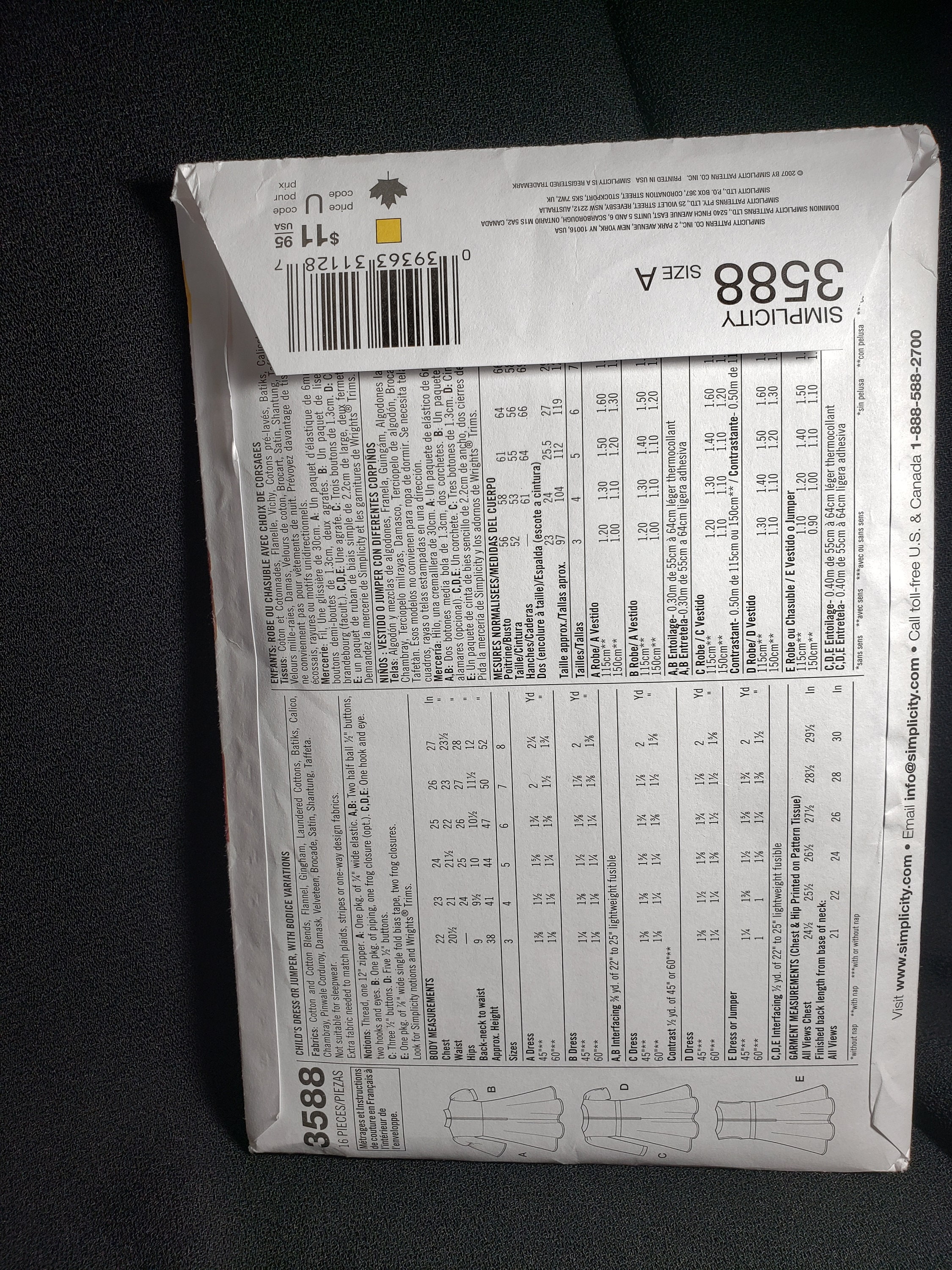 Simplicity 3588 Sewing Pattern for Girls Dresses and Jumper With Bodice ...