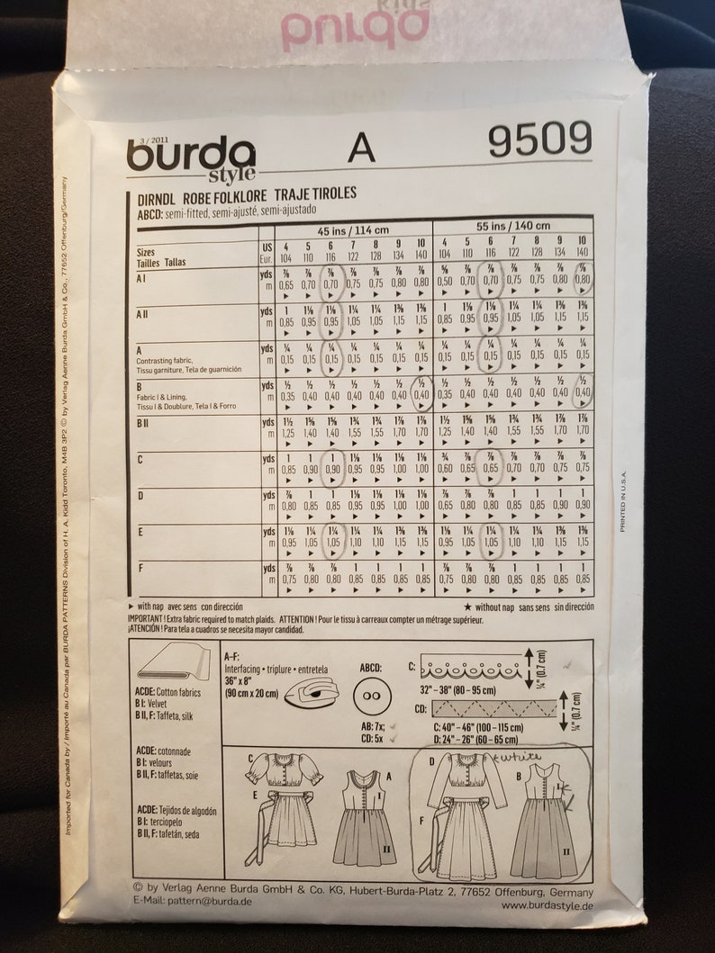 Burda 9509 Sewing Pattern for Oktoberfest Dress Top and - Etsy