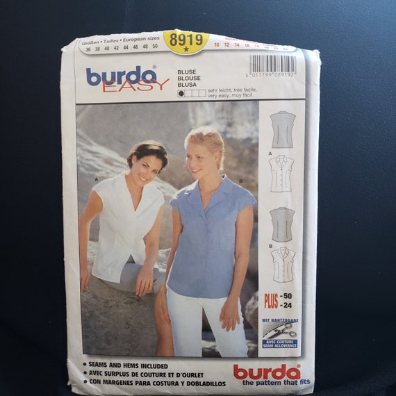 Burda 8919 Easy Sewing Pattern for Classic Summer Blouse | Etsy