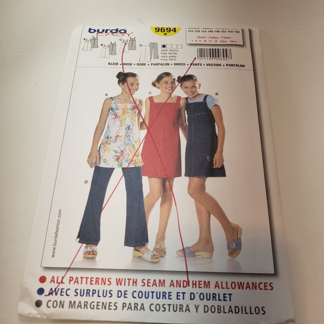 Burda 9694 Easy Sewing Pattern Girl;s/teen/junior Tunic, Jumper, Pants ...