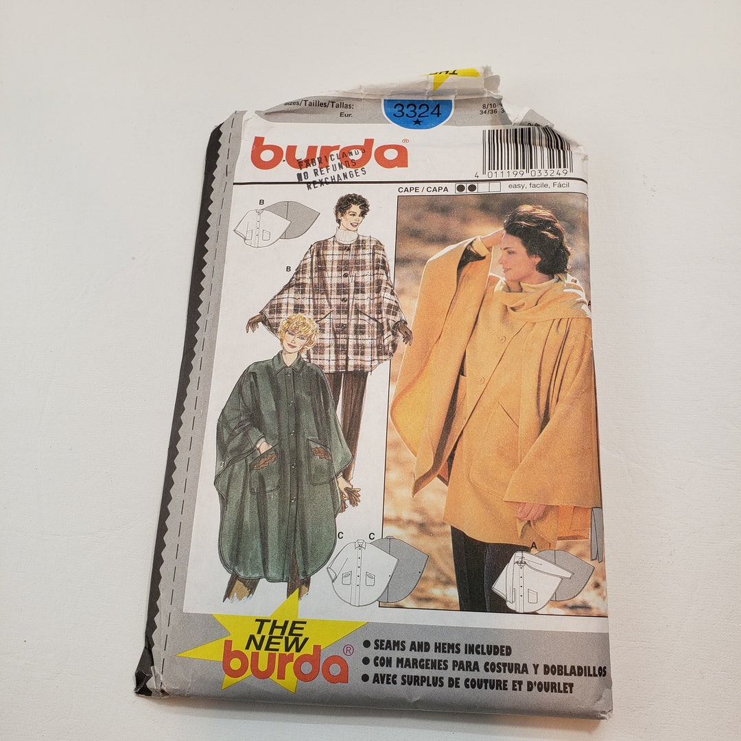 Burda 3324 Sewing Pattern for Cape Pattern Loose Fit Cape Size 8 to 22 ...