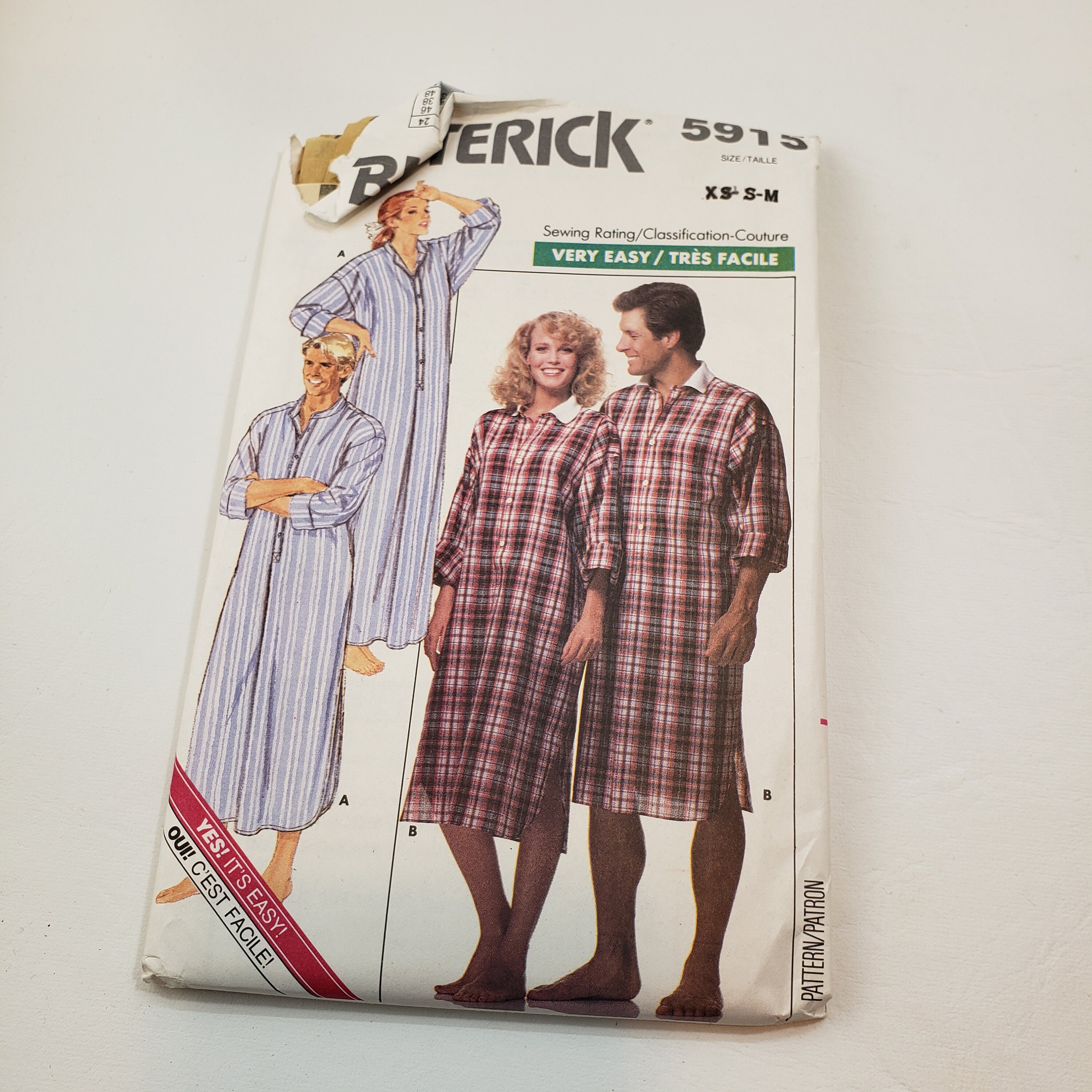 Butterick 5915 Sewing Pattern for Nightshirt, Unisex Very Easy UNCUT FF ...