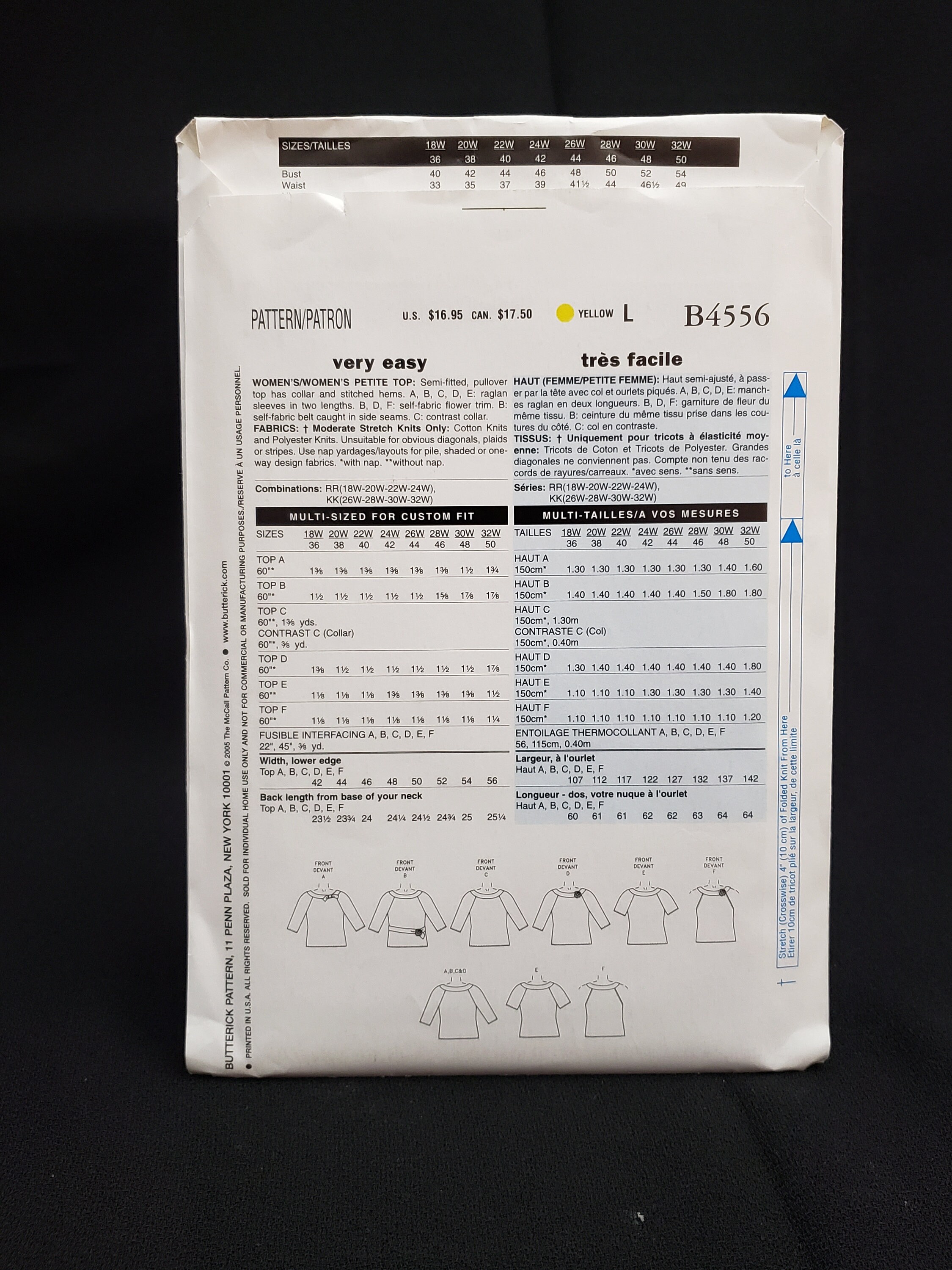 Butterick 4556 Sewing Pattern for Round Shoulder Knit Tops in Plus ...