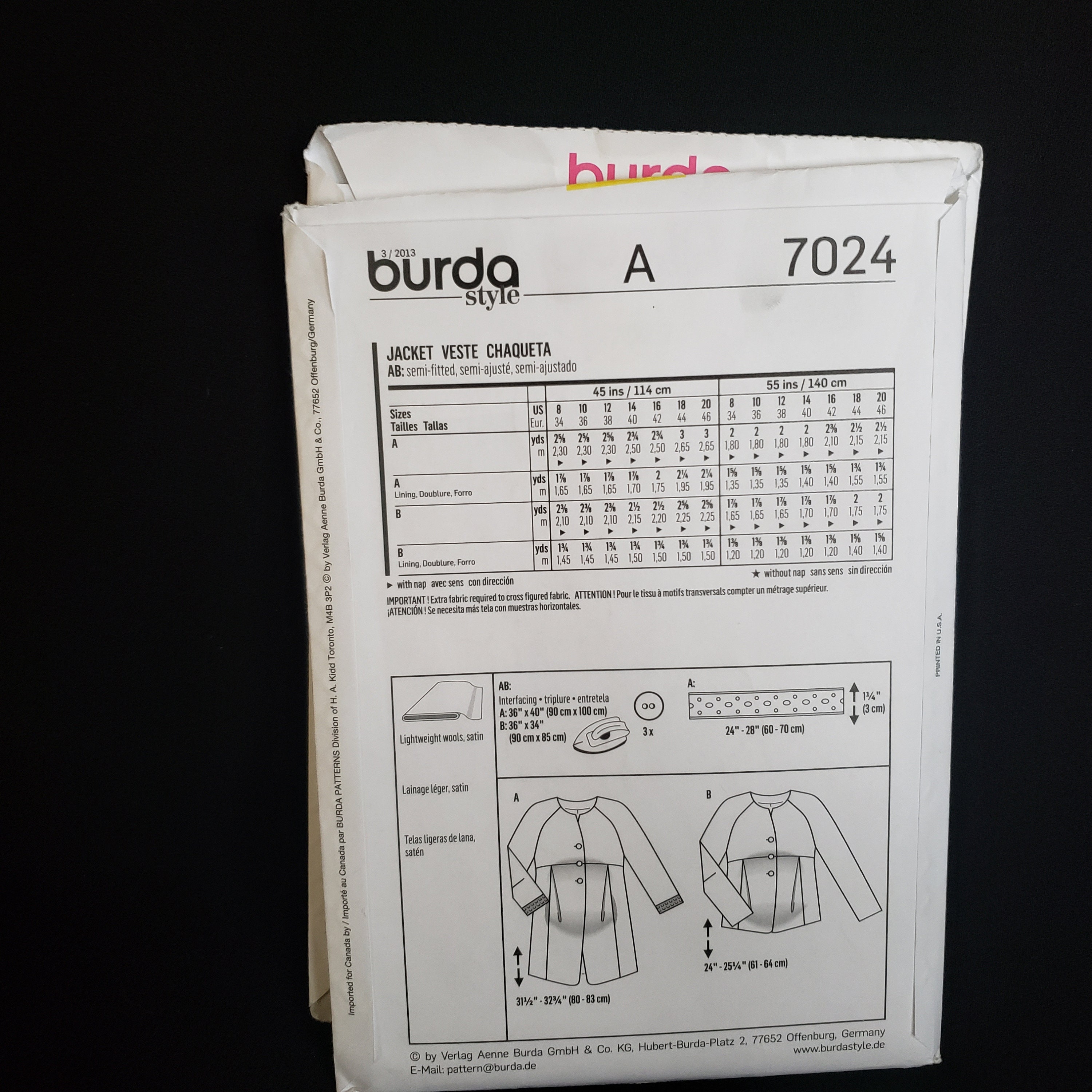 Burda 7024 Sewing Pattern For, Sizes 8-20 , Maternity Pattern, Jacket ...