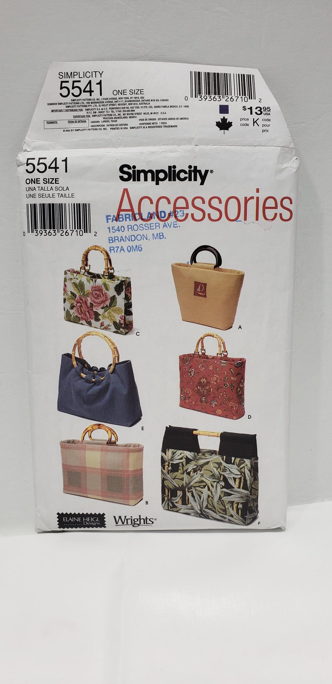 Simplicity 5541, Sewing Pattern for Hand Bags, Wrights, Elaine Heigl ...