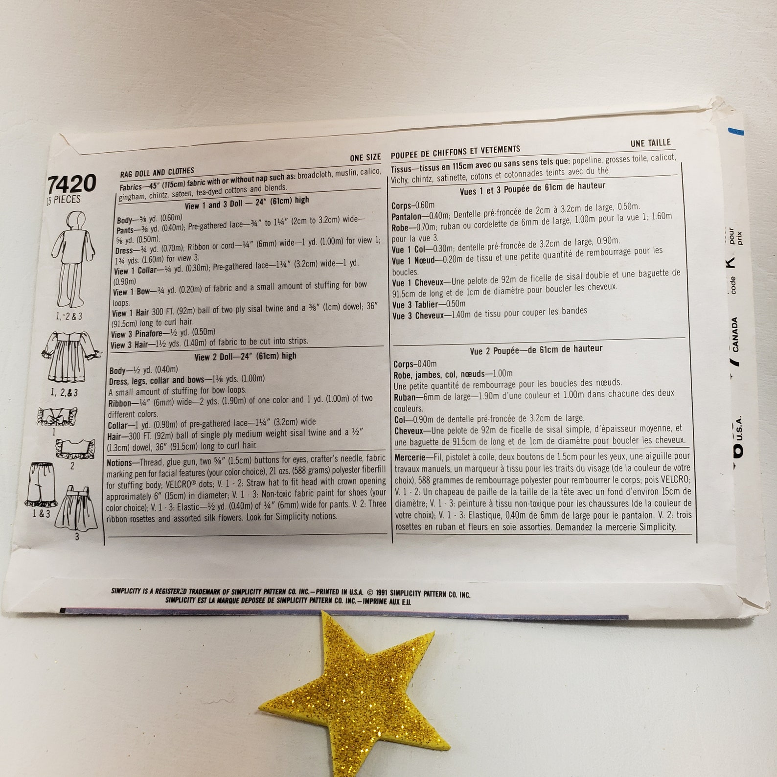 Simplicity 7420 Sewing Pattern, Adorable Rag Dolls Dresses Pinafore and ...