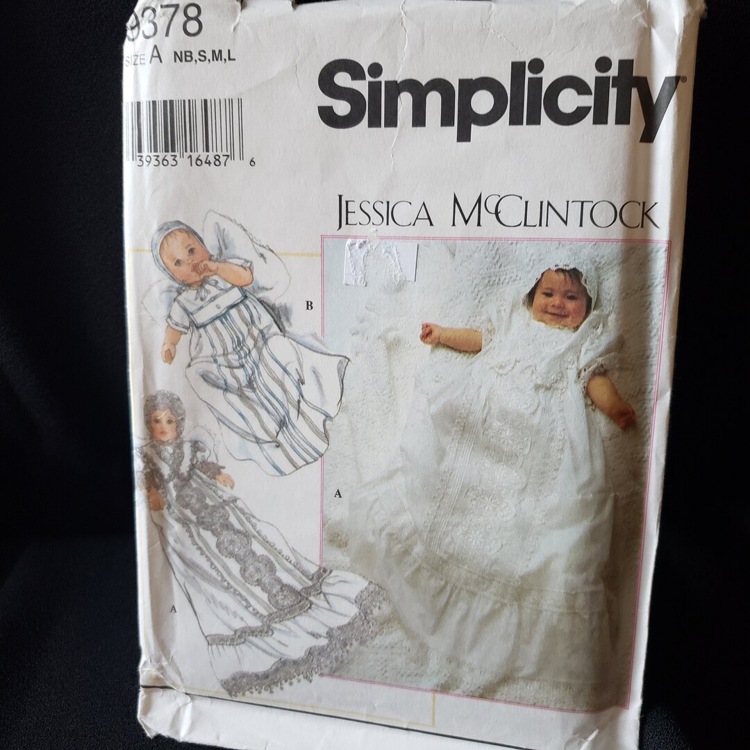 Simplicity 9378 Sewing Pattern Baby Christening Gown Bonnet Baby Gown Baby Bonnet Sizes Nb,s,m,l ...