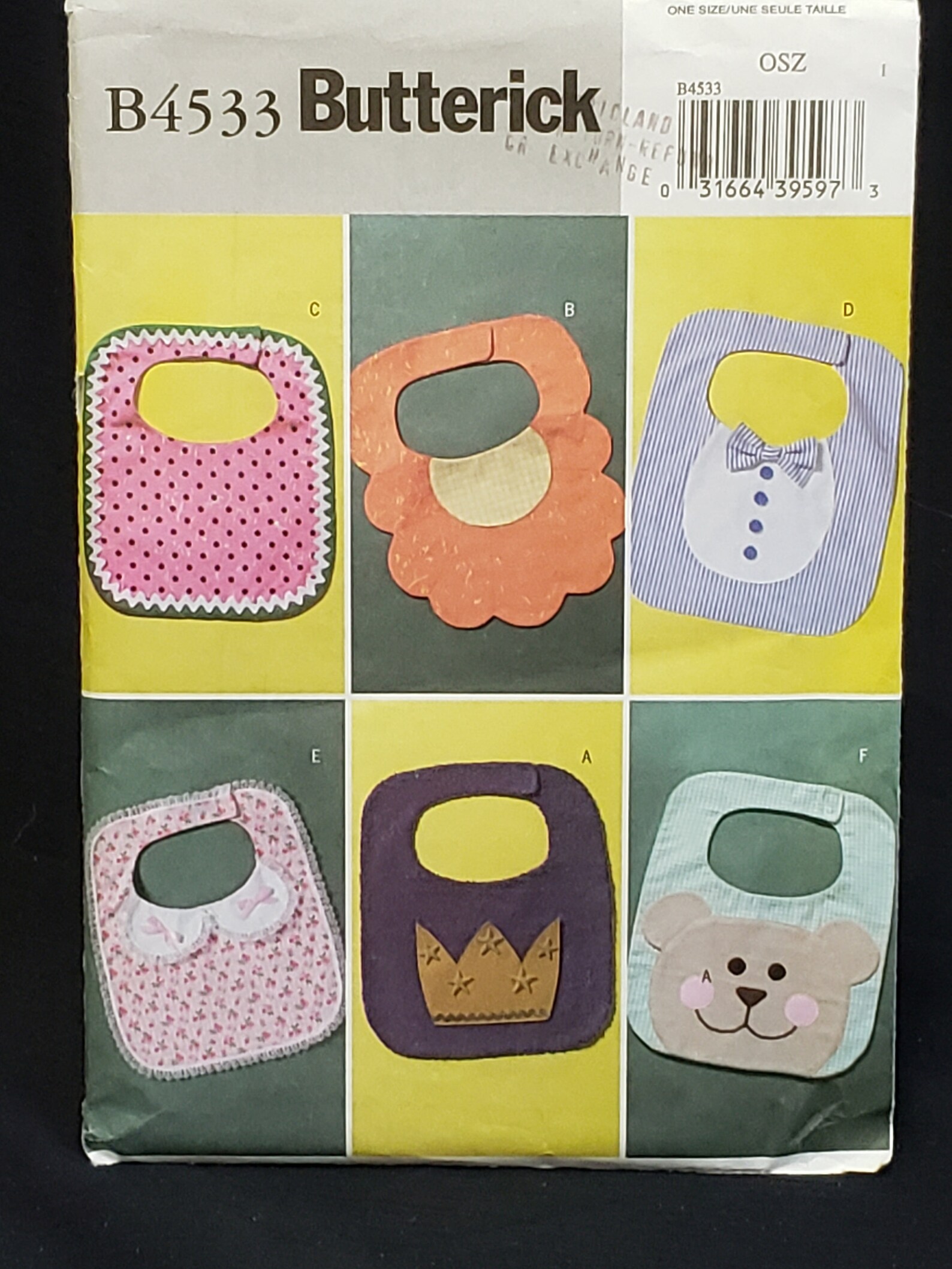 Butterick 4533 Sewing Pattern, Six Styles of Baby Bibs, UNCUT, FF, Ll ...
