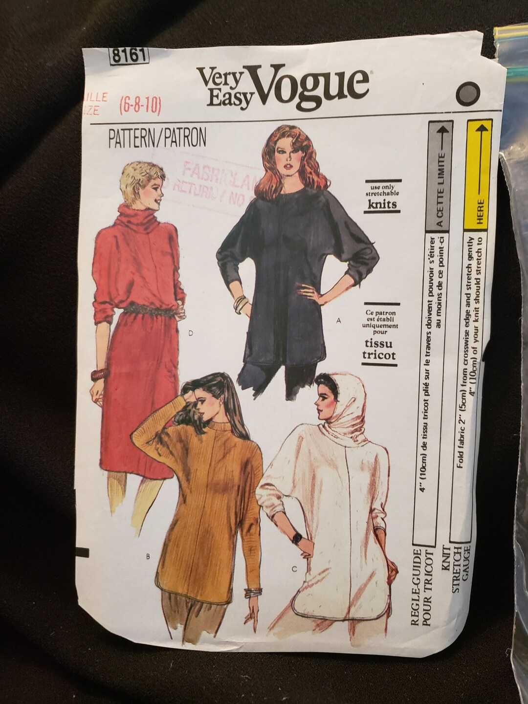 Vogue 8161 Sewing Pattern for Pullover Long Sweaters or Dresses , Cowl ...