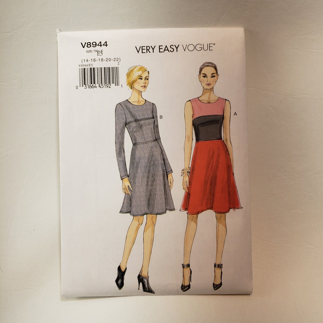 Vogue 8944 Sewing Pattern for Fitted Bodice Dress Contrast Panel ...