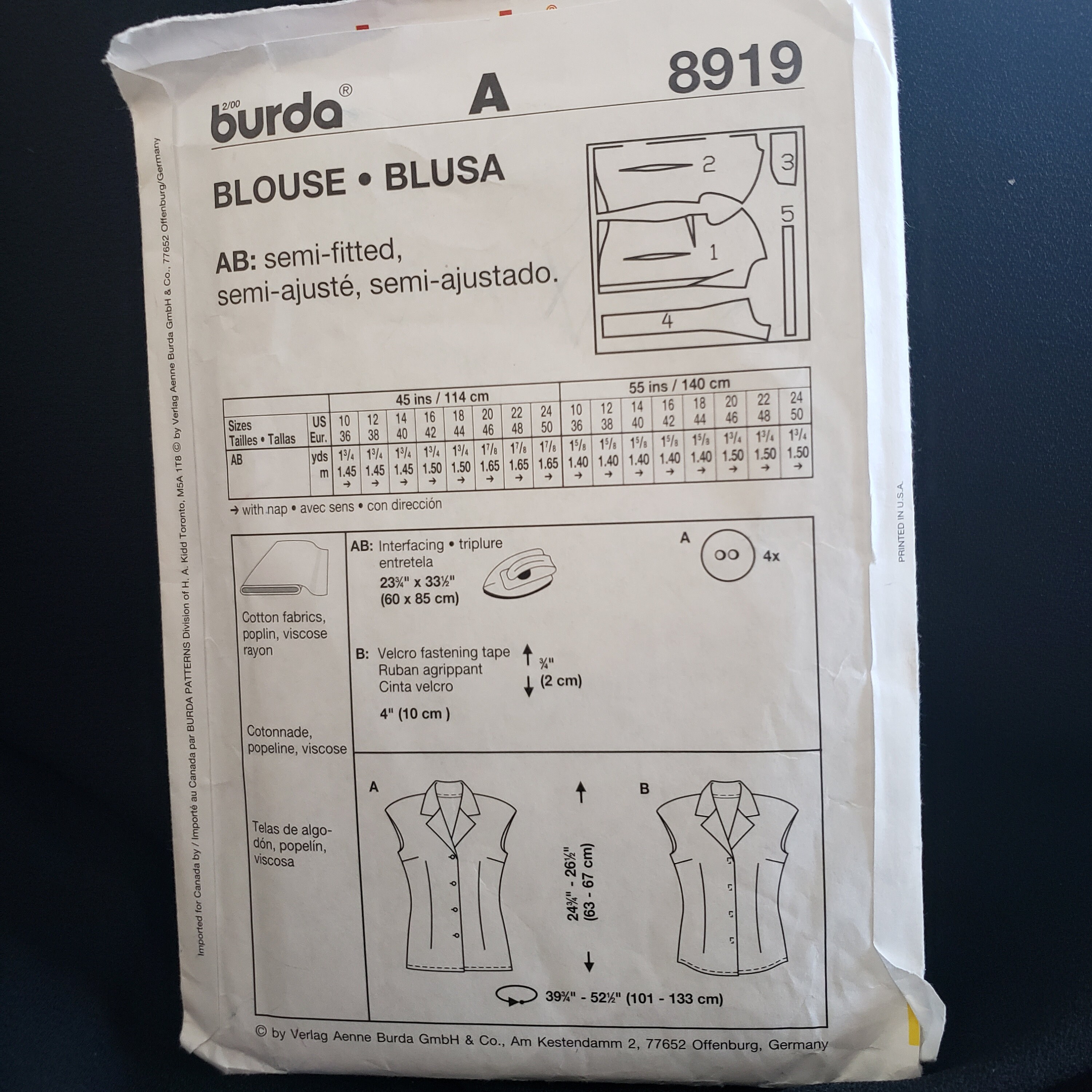 Burda 8919, Easy Sewing Pattern for Classic Summer Blouse, Button Front ...