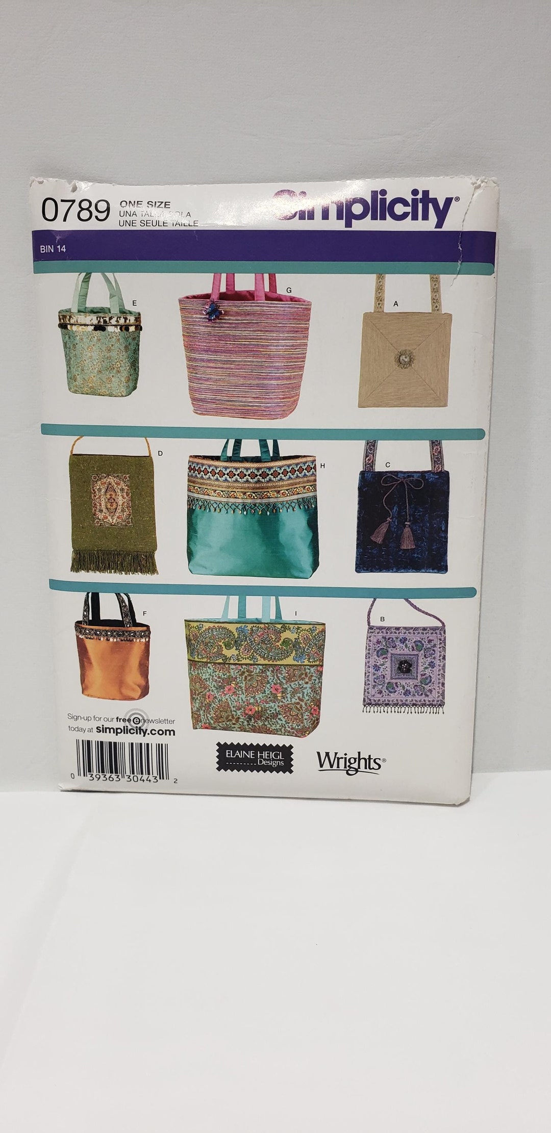 Simplicity 0789 Wrights Sewing Pattern for Carrybags, Handbags UNCUT FF ...