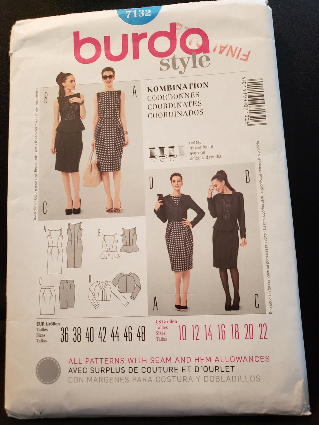 Burda 7132 Sewing Pattern for Shaped Dress,skirt, Peplum Top and Jacket ...