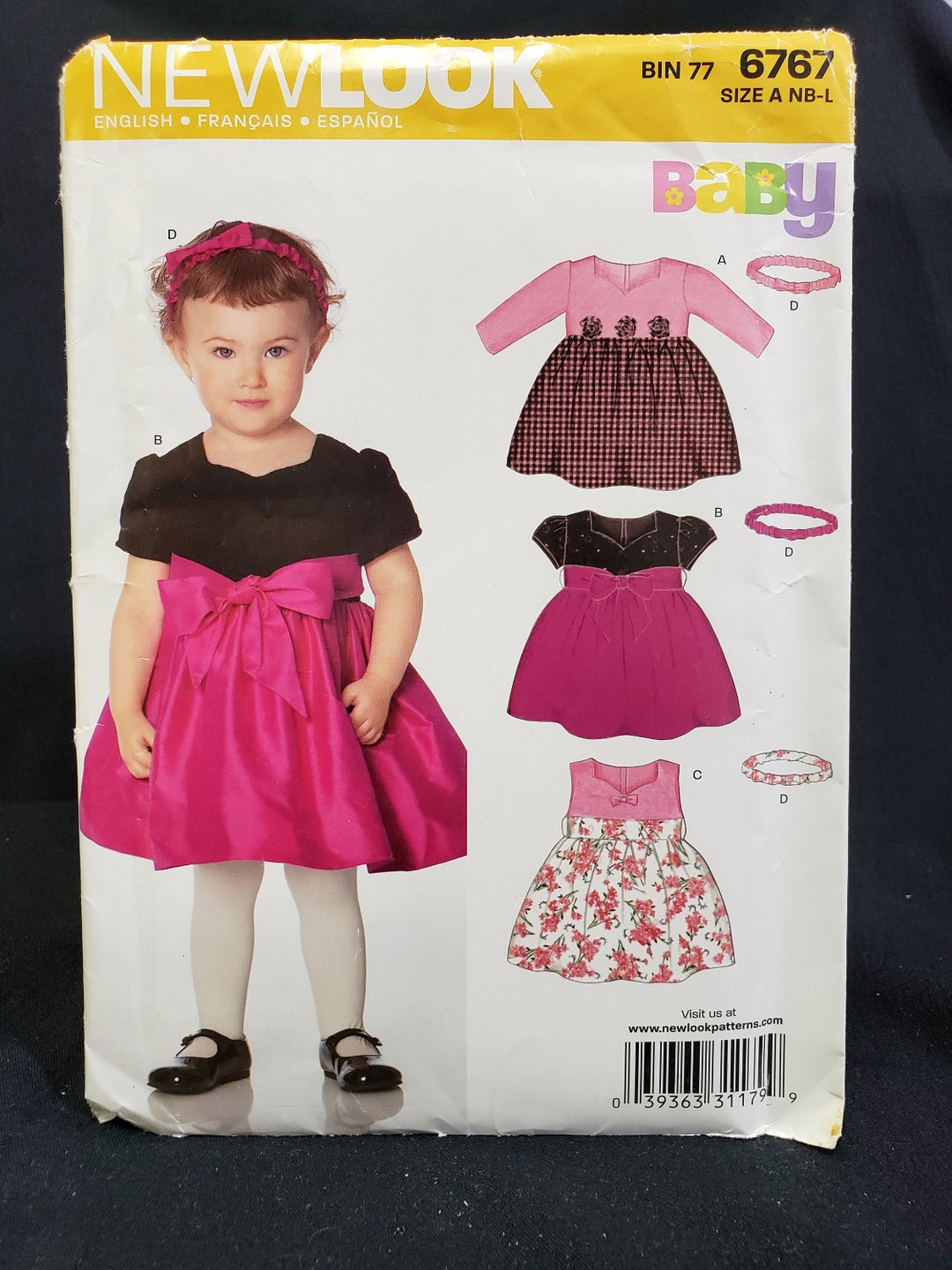 Patron New Look 6767 pour robe et bandeau pour bébé, taille nb - gd/g ...