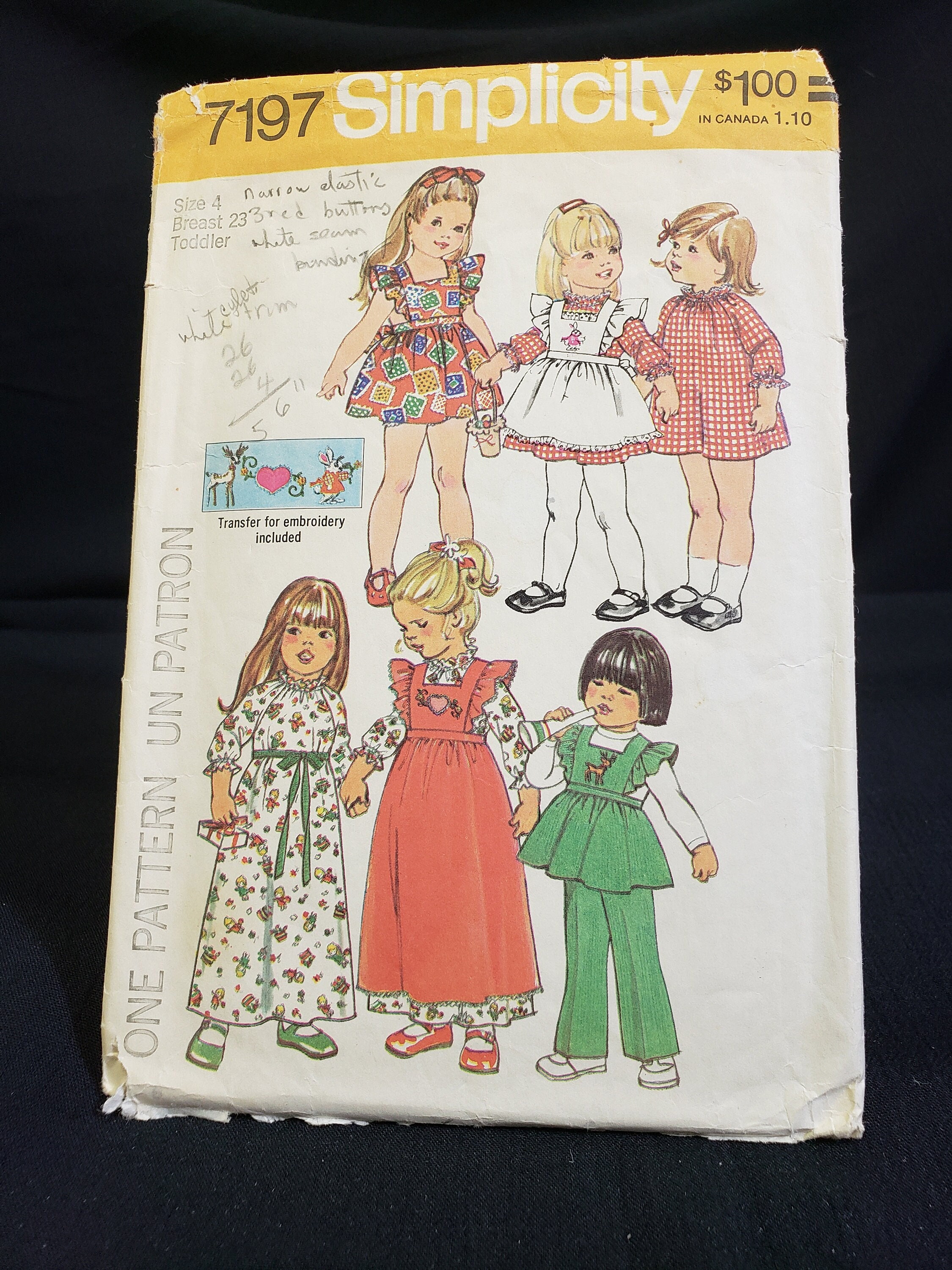 Simplicity 7197 Sewing Pattern for Toddlers Pinafore, Dresses and Pants ...