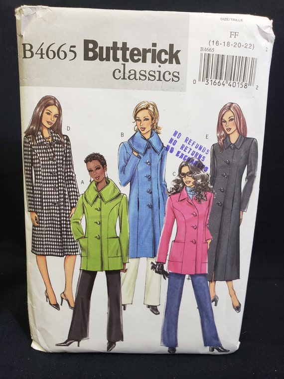 Butterick 4665 Sewing Pattern for Womens Coats/jacket Unique | Etsy