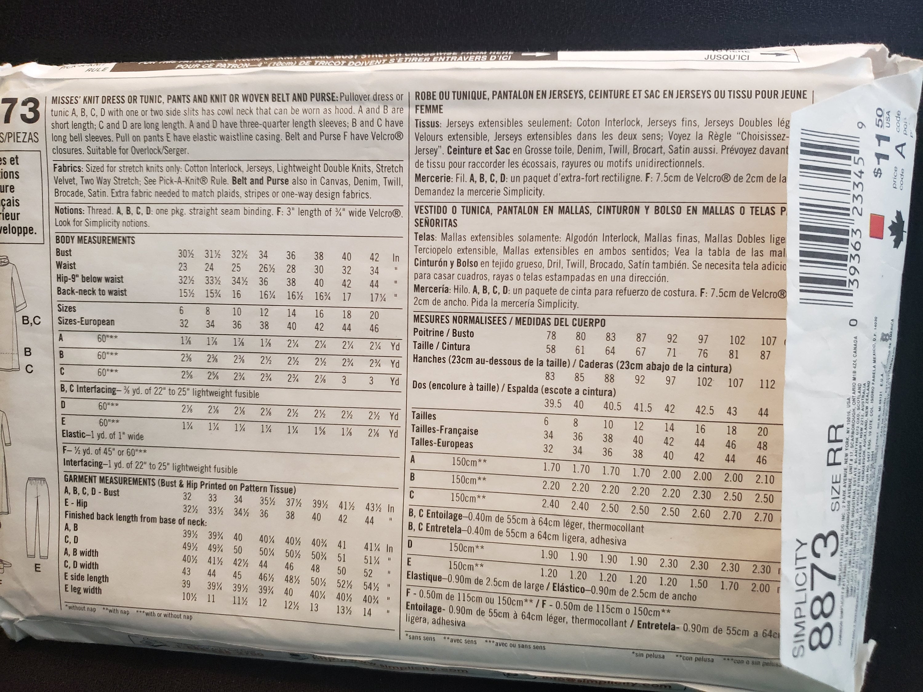 Simplicity 8873 Sewing Pattern Misses Knit Dress, Tunic, Pants and ...