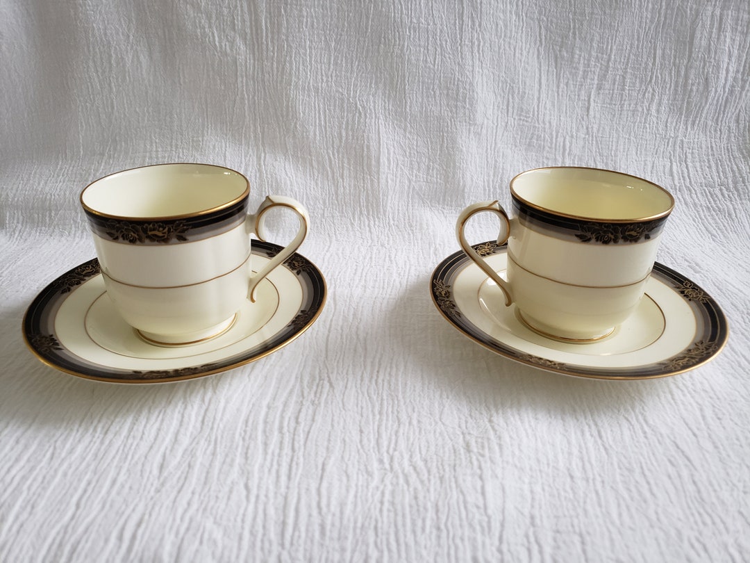 Noritake Spell Binder Tea Cups With Saucers - Black, Gray and Gold Rim ...