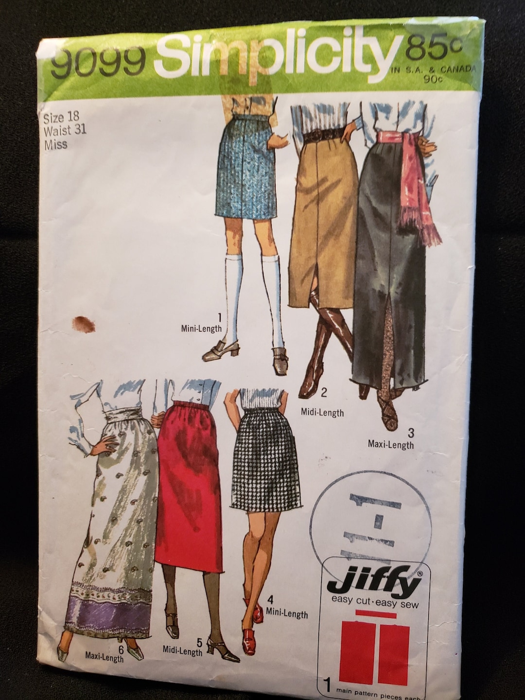 Simplicity 9099 Sewing Pattern for Misses Skirts Mini, Midi, Maxi ...