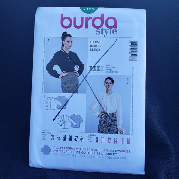 Burda 7188 Sewing Pattern for Pullover Blouse With Jabot or - Etsy