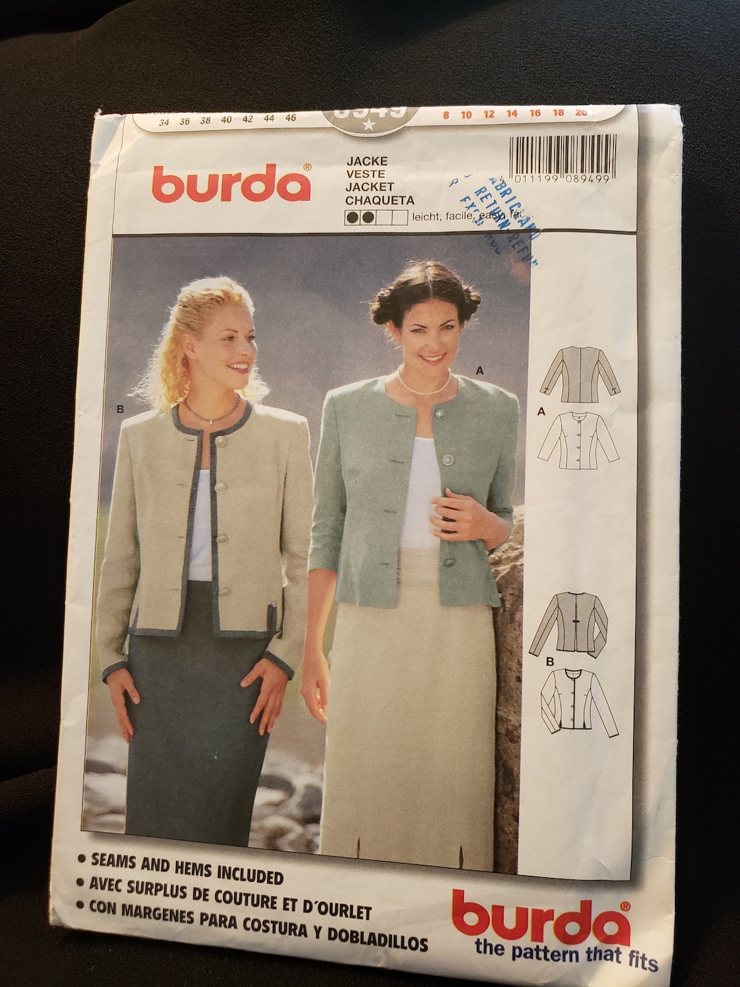 Burda 8949 Sewing Pattern Semi-fitted 1930's Designer Type Jacket ...
