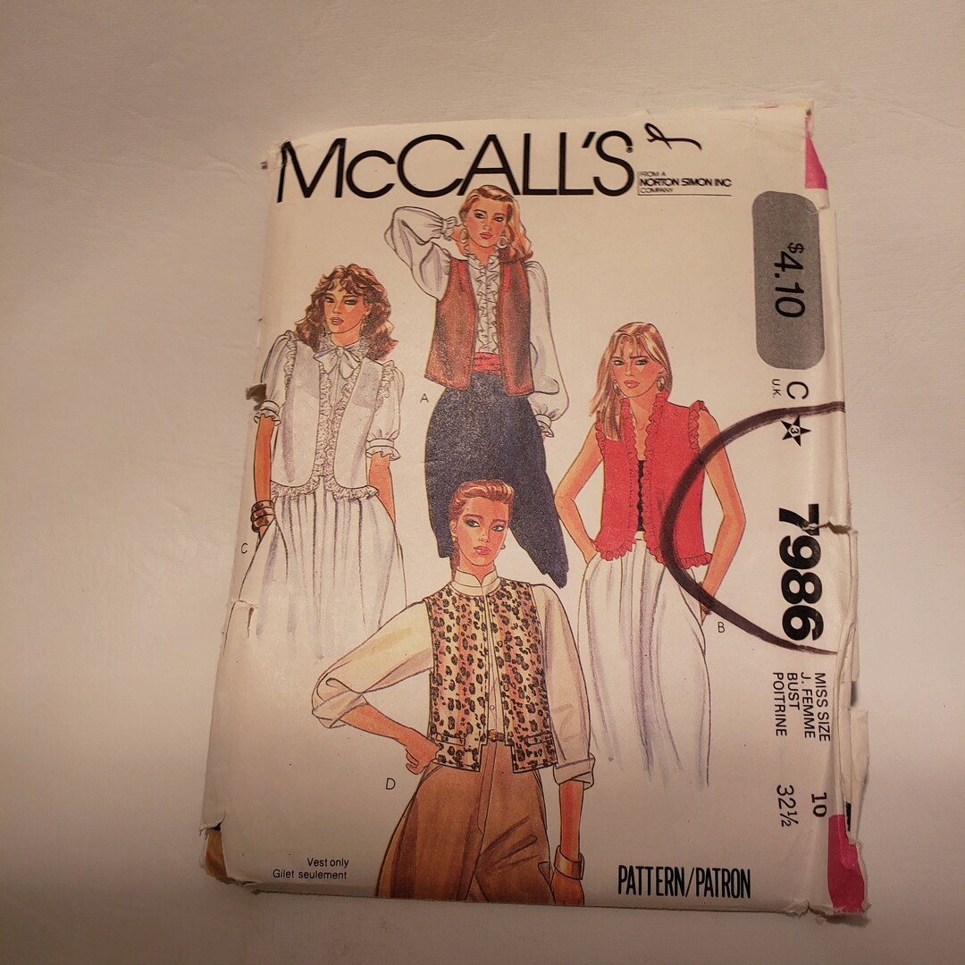 Mccall's 7986 Sewing Pattern, Vest, Frilly, Lacey, Welt Pockets ...
