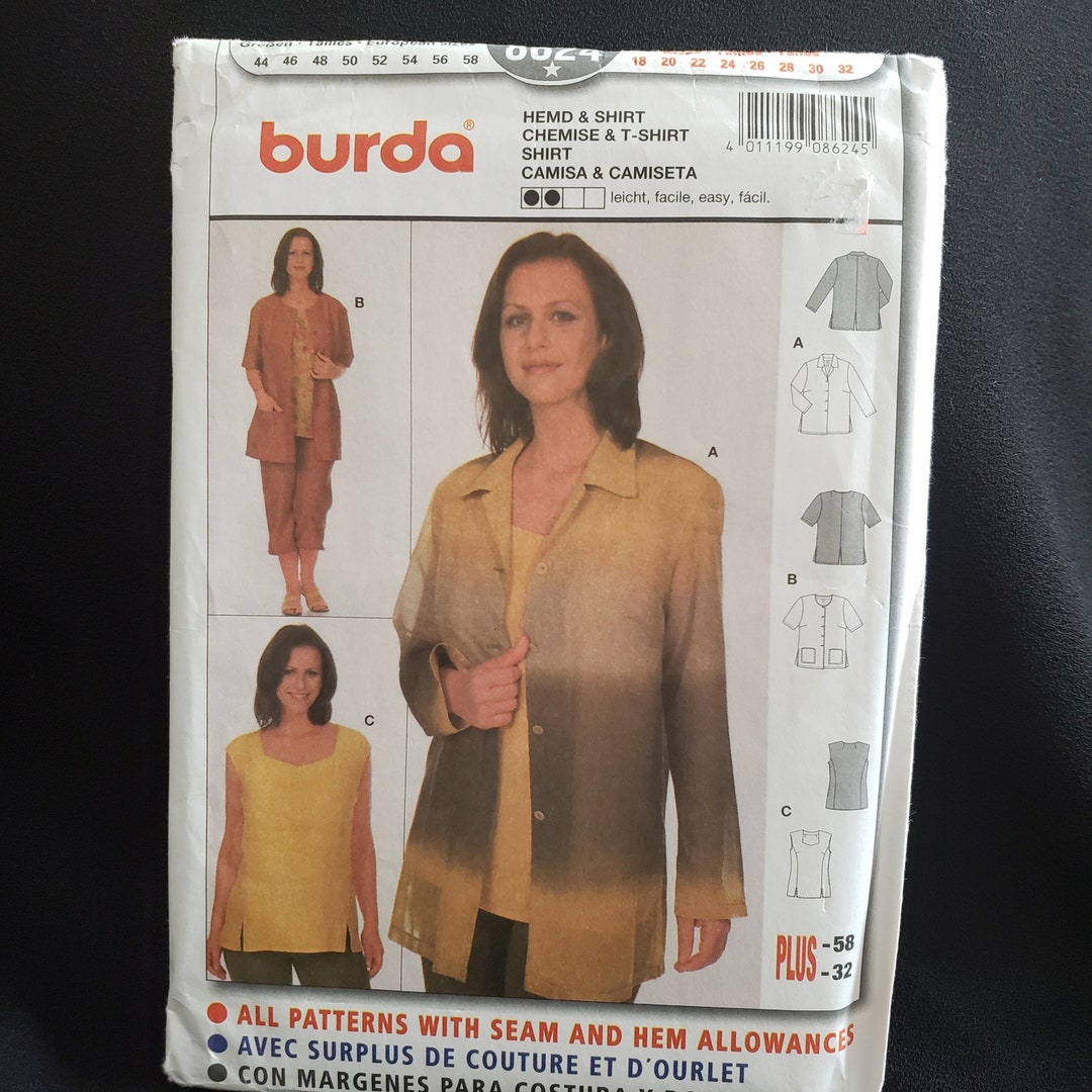 Burda 8624 Sewing Pattern Shirt, Shell and Blouse, Neckline Varieties ...