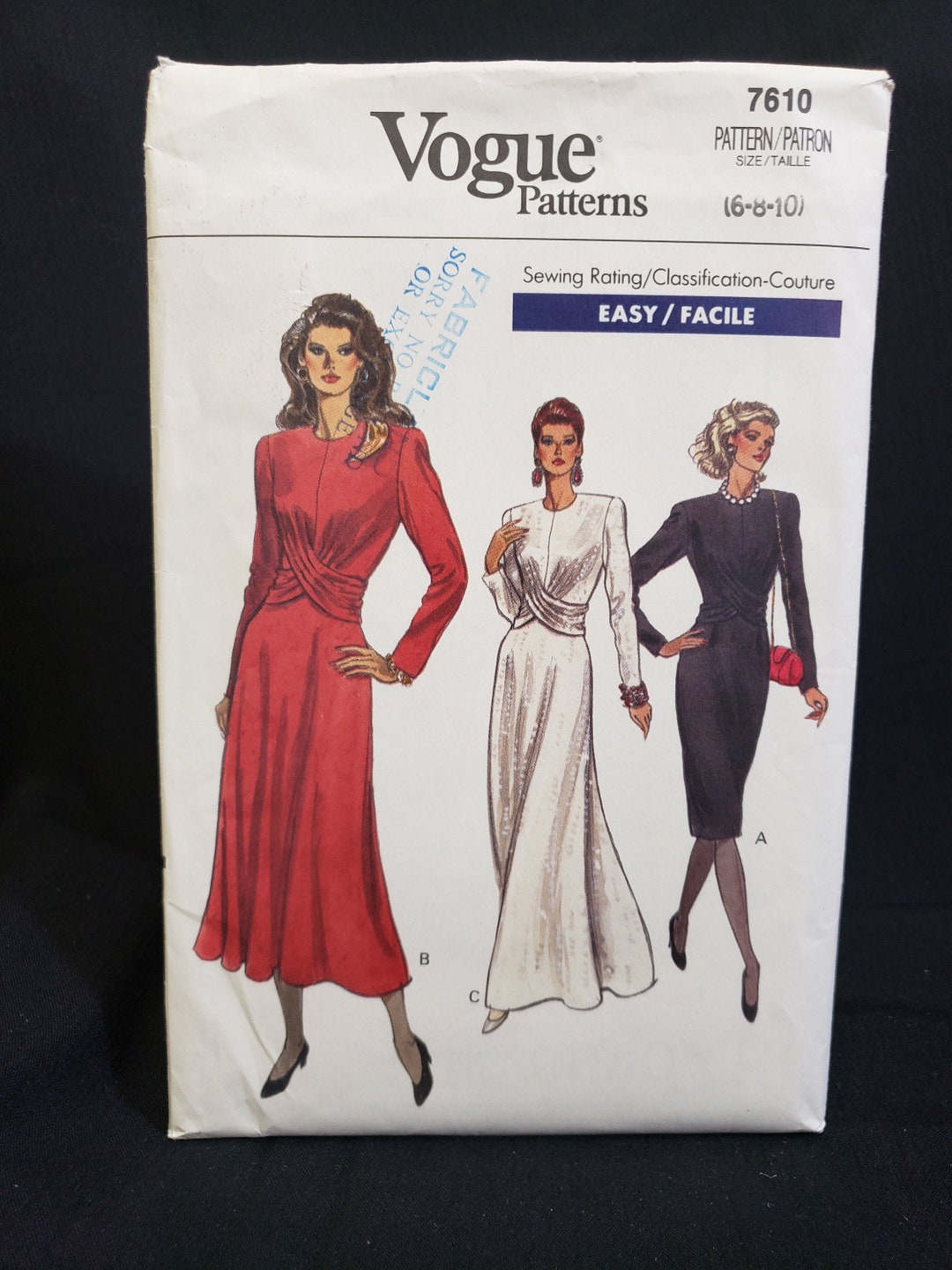 Vogue 7610 Sewing Pattern for Long Evening Dress or Mid Calf - Tucked ...