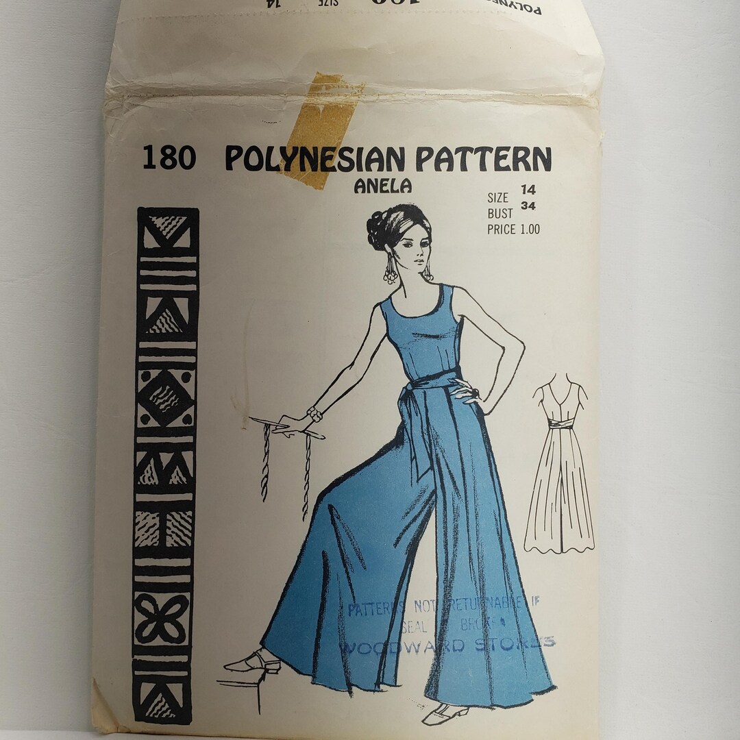 Polynesian Pattern 180 Anela for Flared Leg, Palazzo Jumpsuit Size 14, Bust 34, Hawaiian Sewing ...