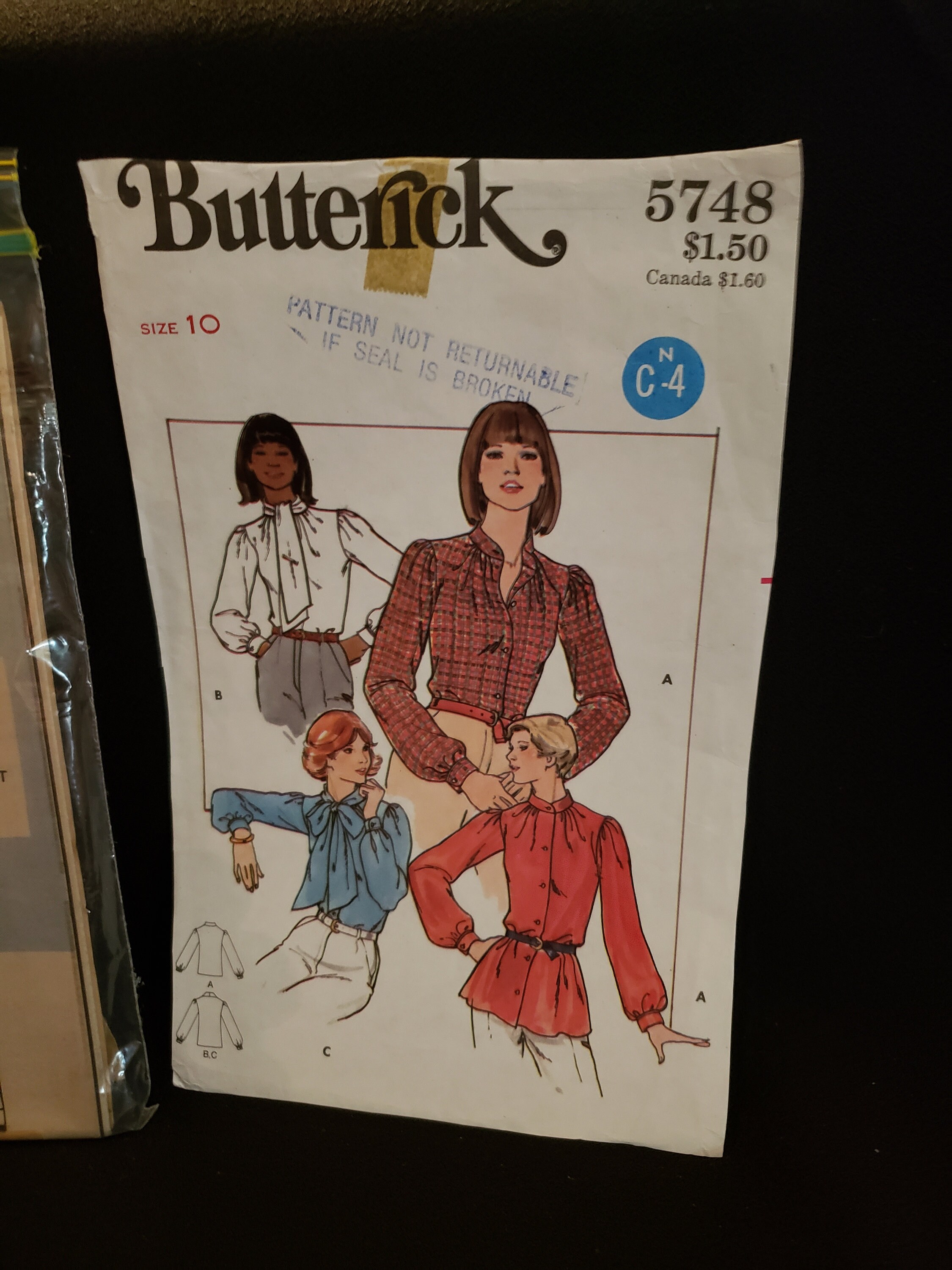 Butterick 5748 Sewing Pattern, Blouses Button Front, Tie Collar ...