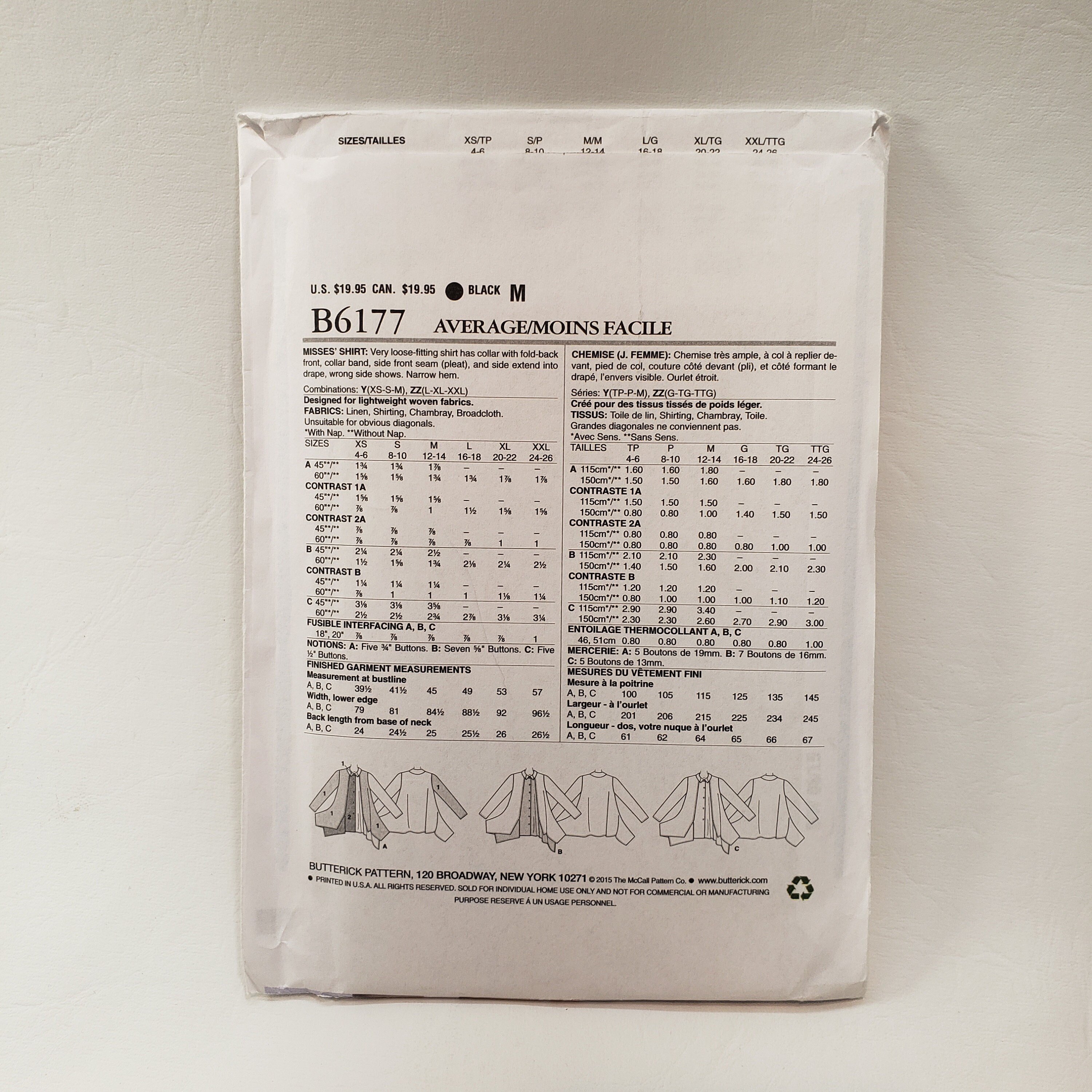 Butterick 6177, B6177 Sewing Pattern for Katherine Tilton Misses Shirt ...