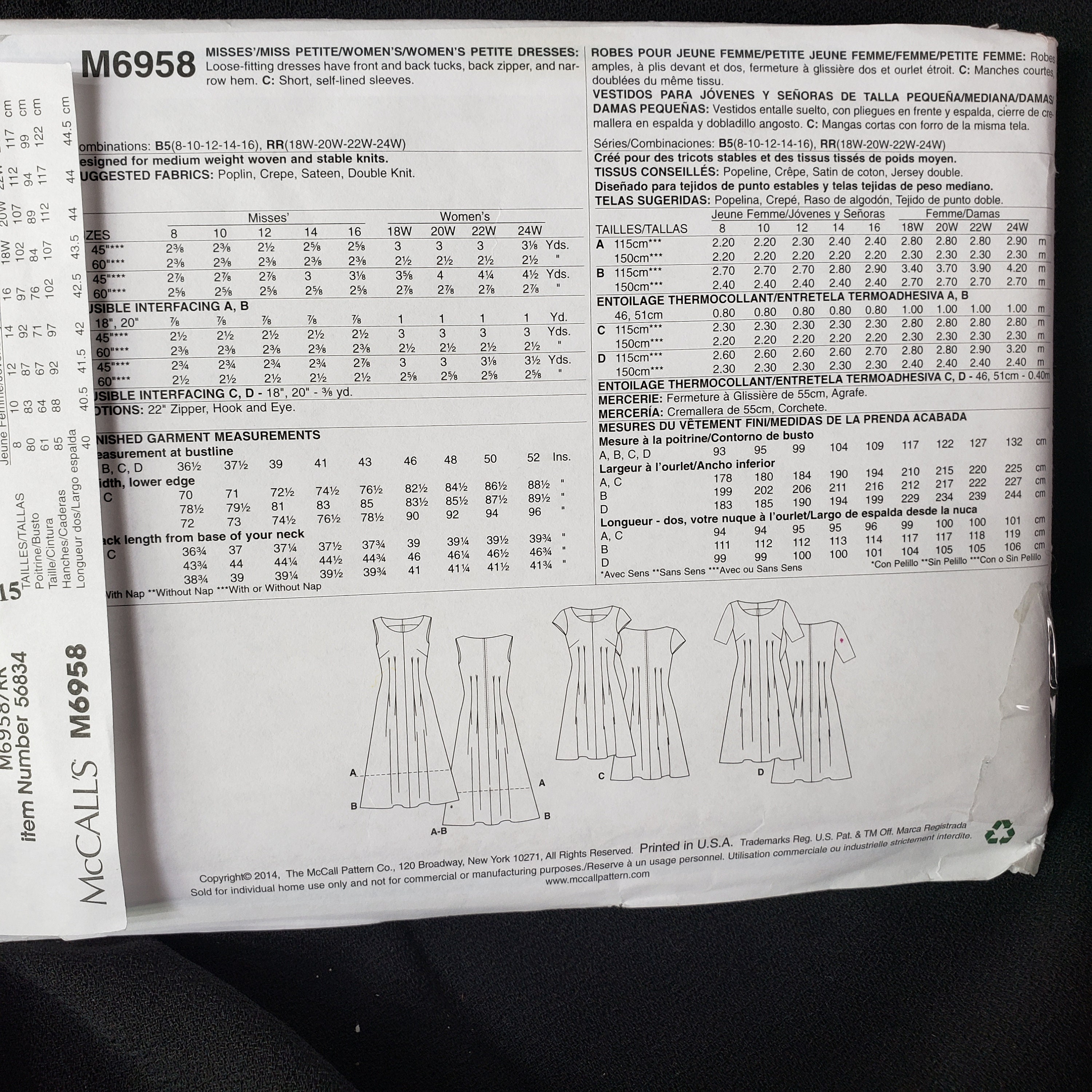 Mccall's 6958 Sewing Pattern for Pleated Waist Dress, Sleeveless, Cap ...