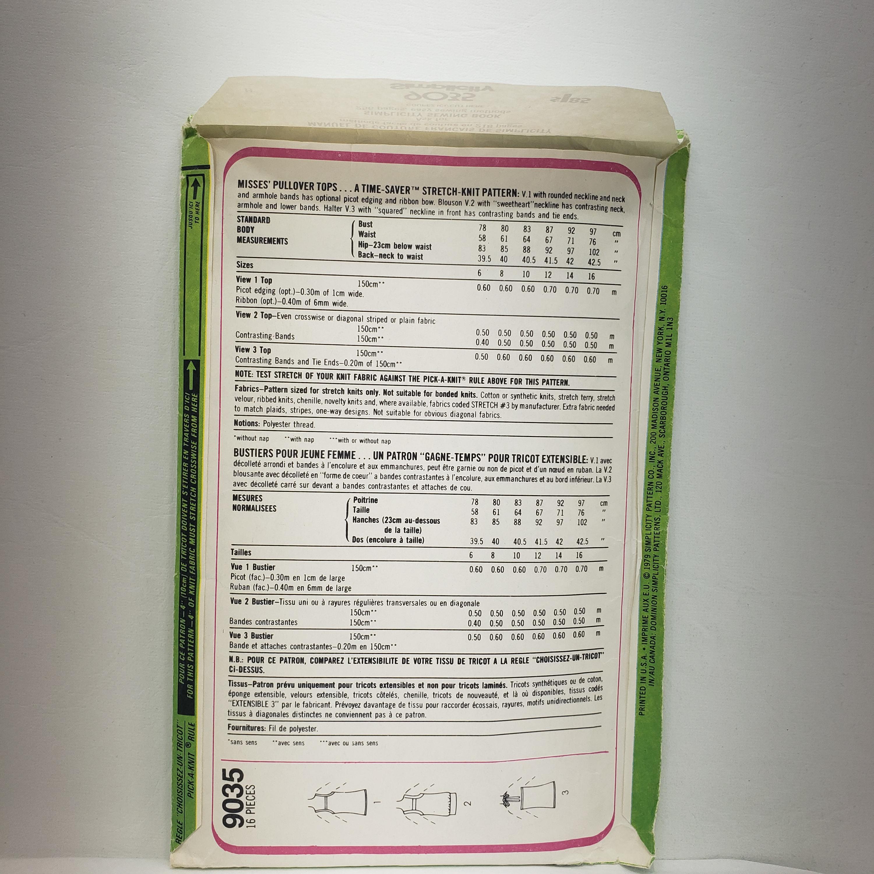 Simplicity 9035 Sewing Pattern, Stretch Tank Tops, Sizes 6-10 UNCUT FF ...