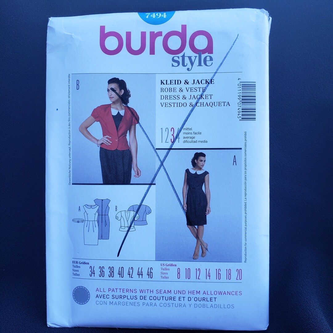 Sewing Pattern Burda 7494 Misses Retro Shift Wiggle Dress With Collar ...