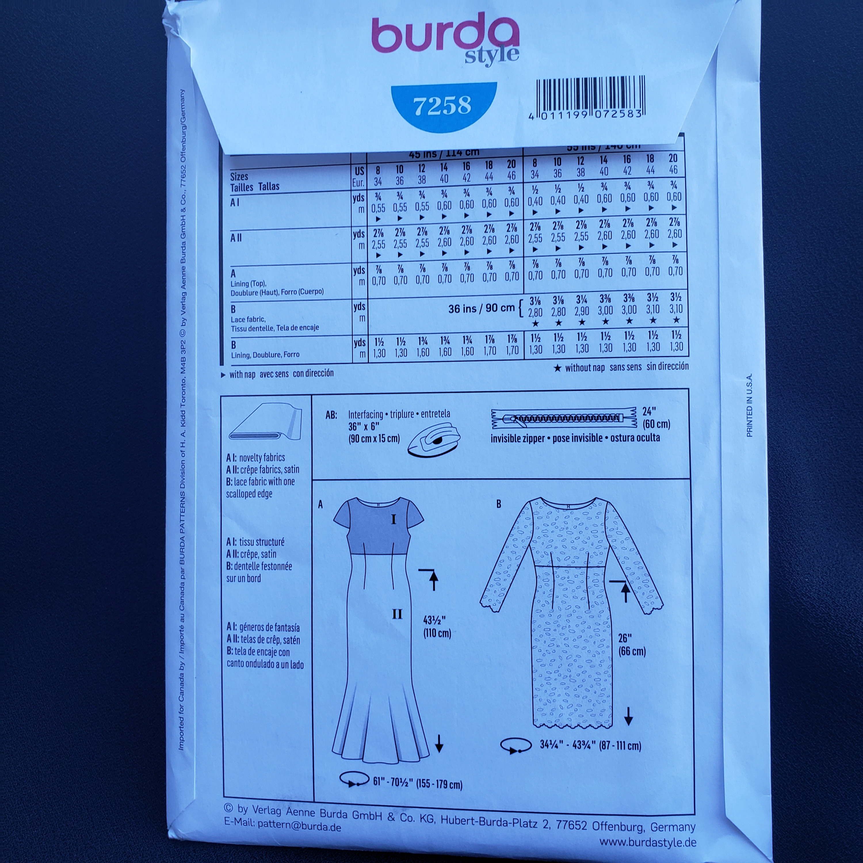 Burda 7258 Sewing Pattern for Long or Knee Length Dress, High Waist ...