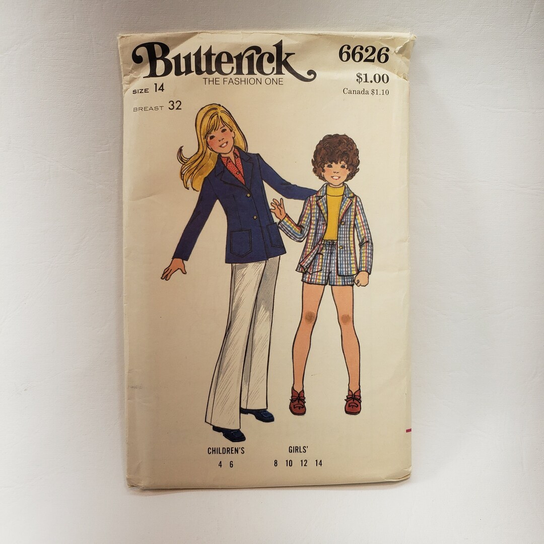 Butterick 6626, 70's Sewing Pattern for Girls Size 14 Jacket, Shorts ...