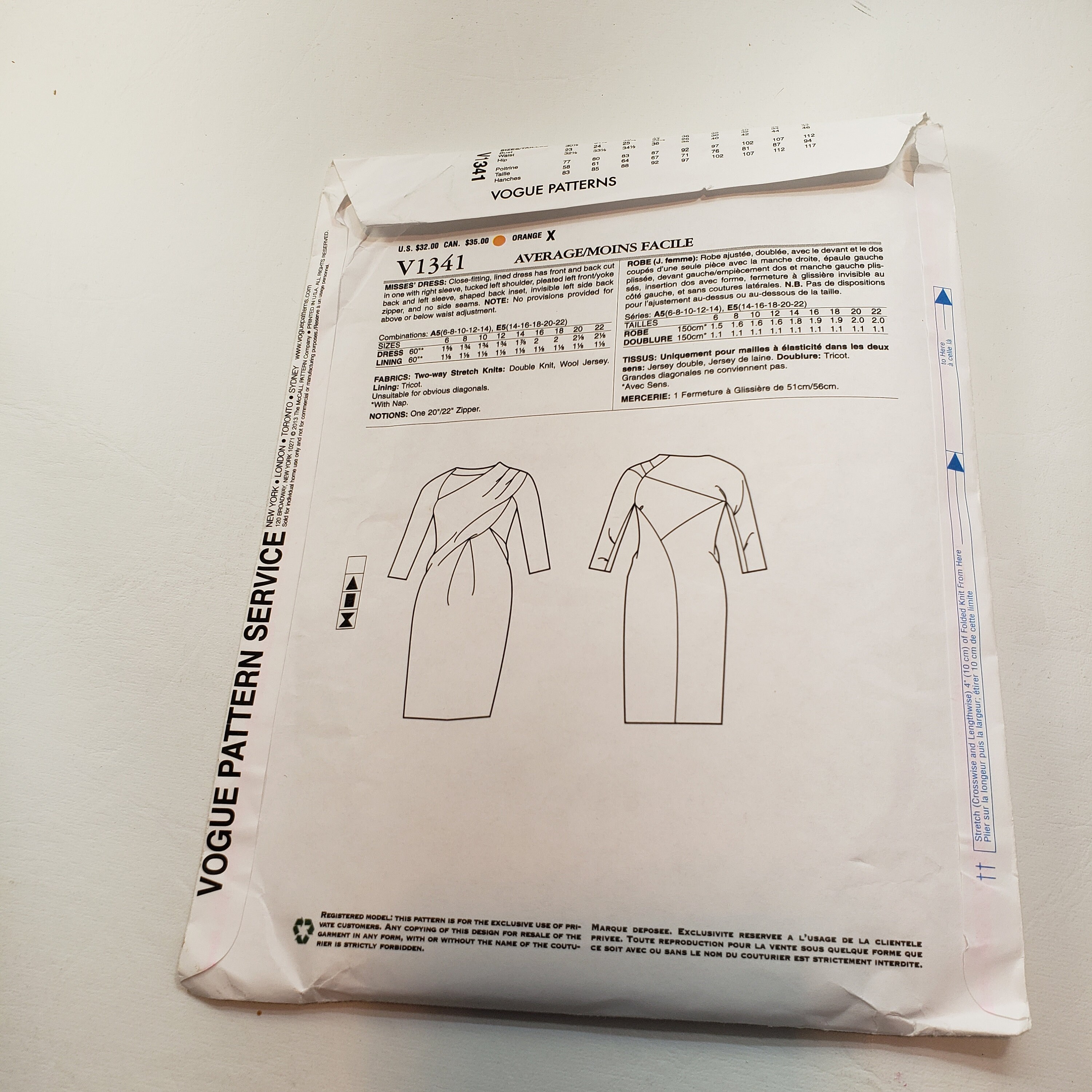 Vogue 1341 Sewing Pattern for Donna Karan Designer Dress Wrapped Bodice ...