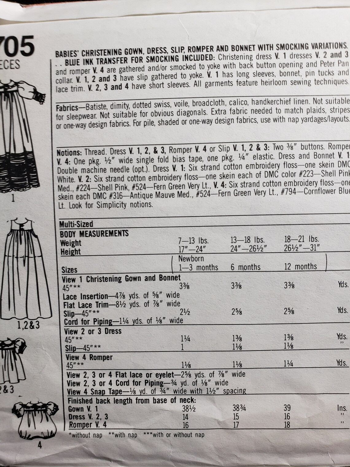 Simplicity 7705 Sewing Pattern, Heirloom Christening Gown, Dress, Slip ...