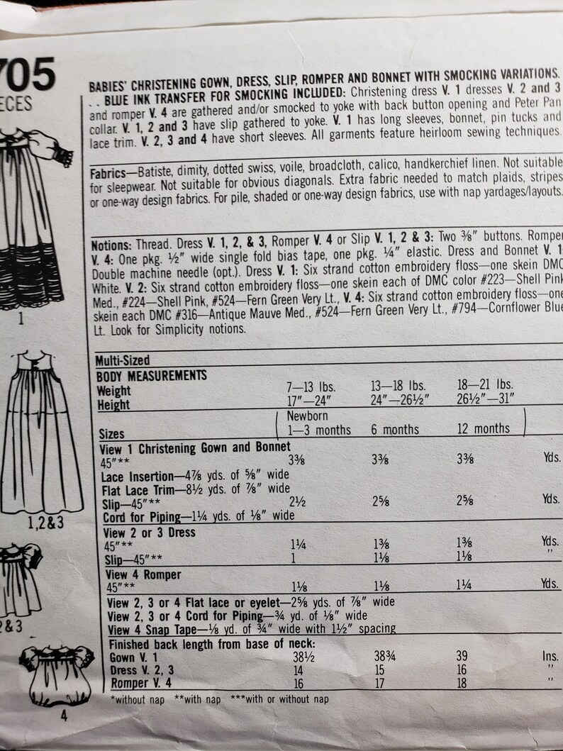 Simplicity 7705 Sewing Pattern, Heirloom Christening Gown, Dress, Slip ...