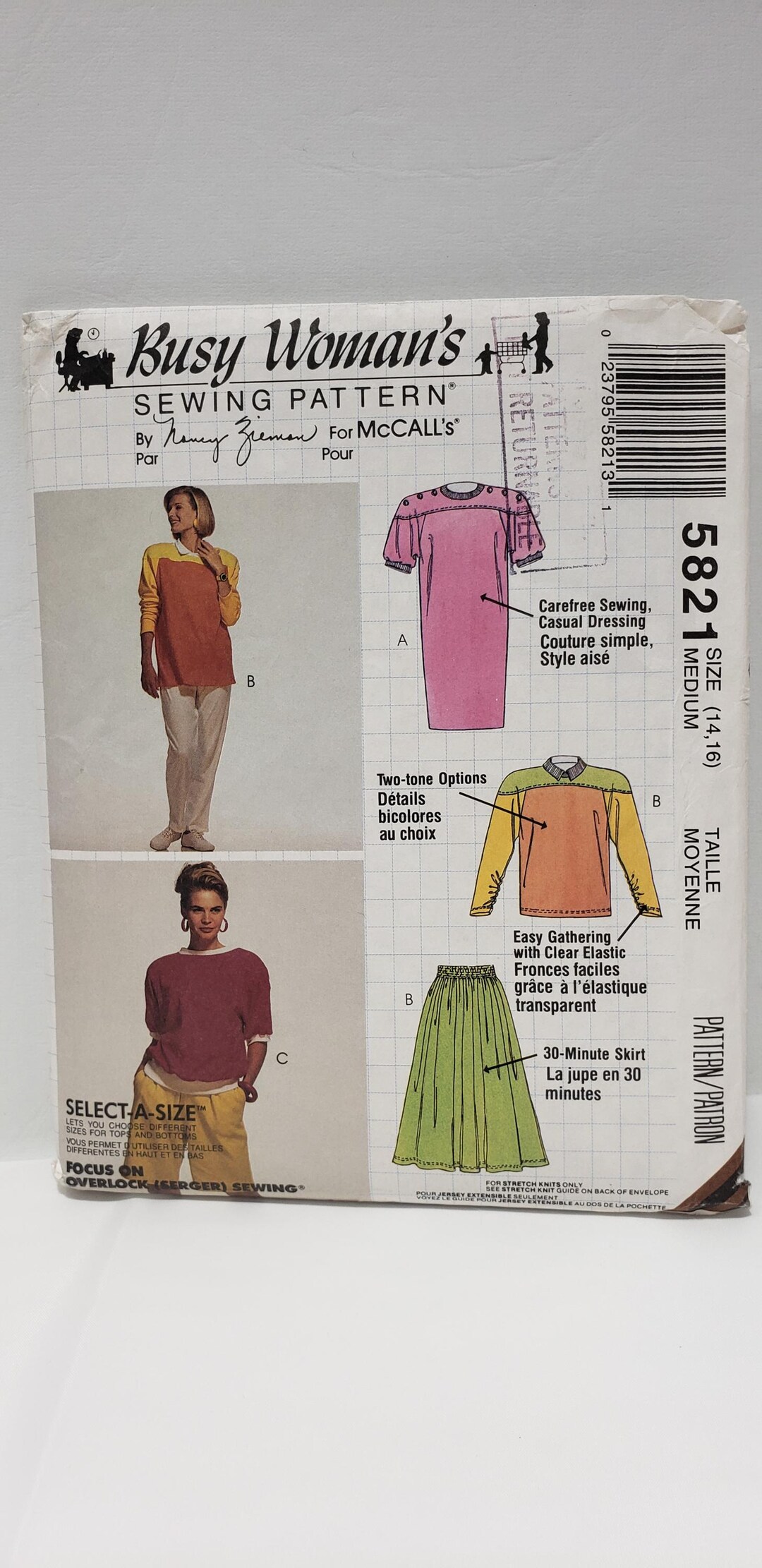 Mccalls 5821, Sewing Pattern, Nancy Zieman, Busy Woman, Pullover Dress ...