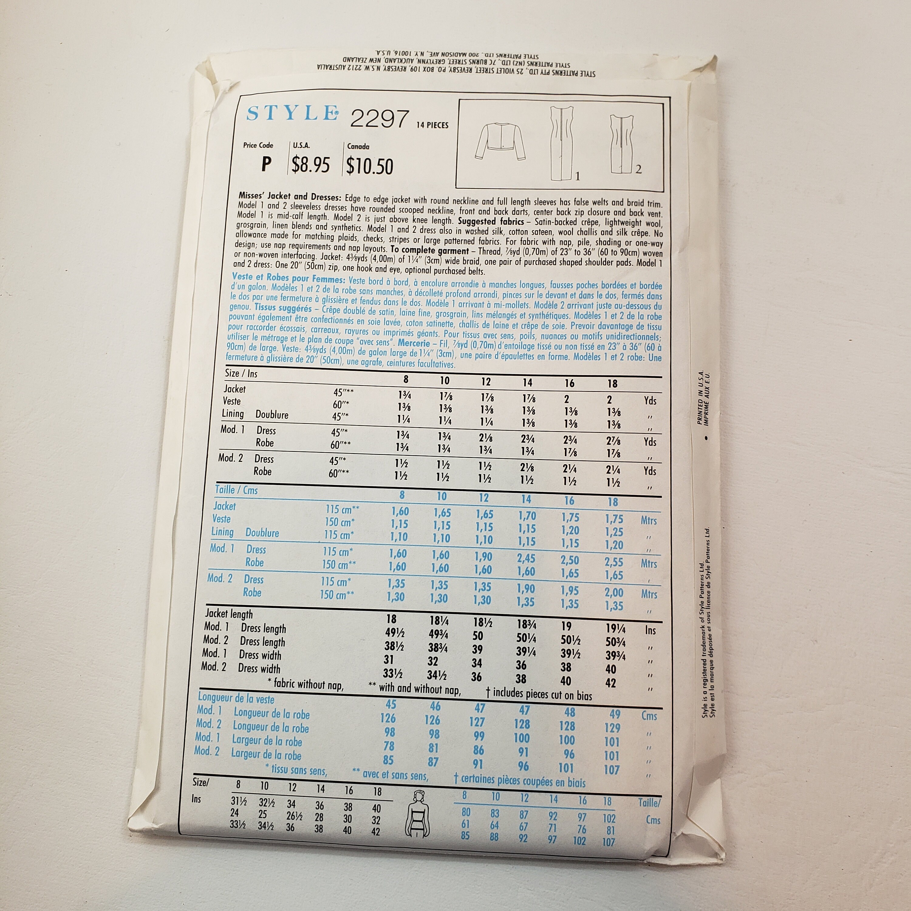 Style 2297 Sewing Pattern for Short Contrast Jacket and Slim Fitting ...