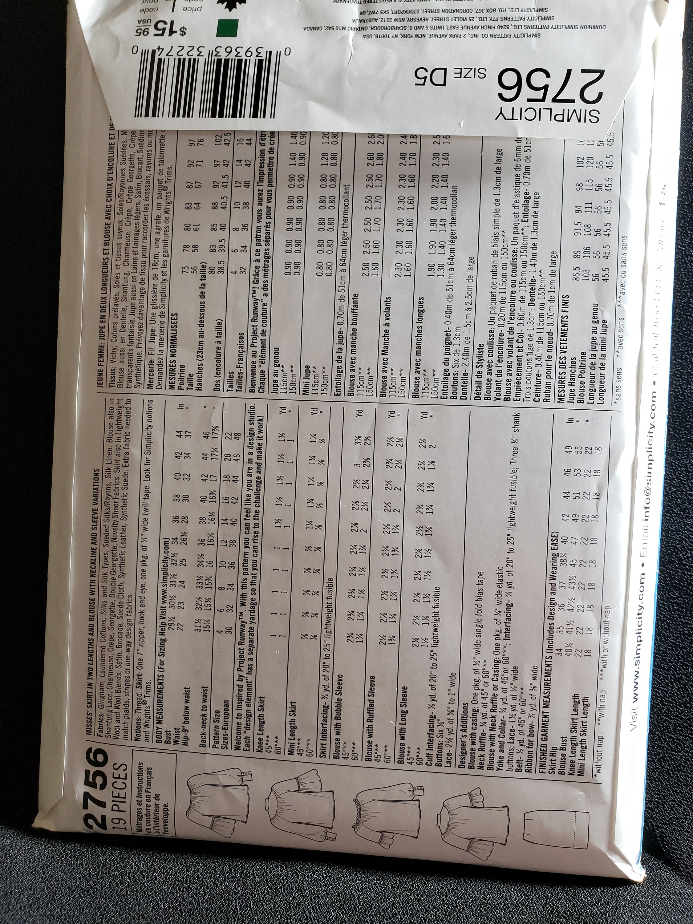 Simplicity 2756 Sewing Pattern for Misses Fitted Skirt in Two - Etsy