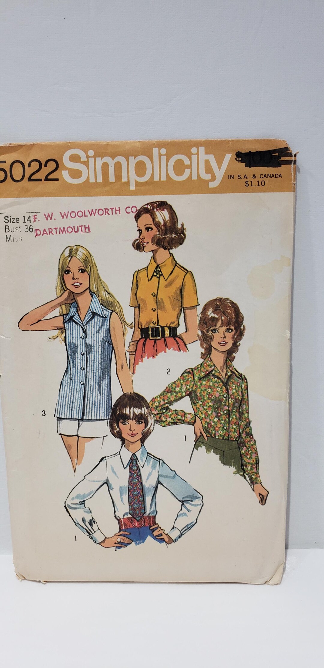 Vintage Simplicity 5022 Sewing Pattern for Classic Blouse, Button Front ...