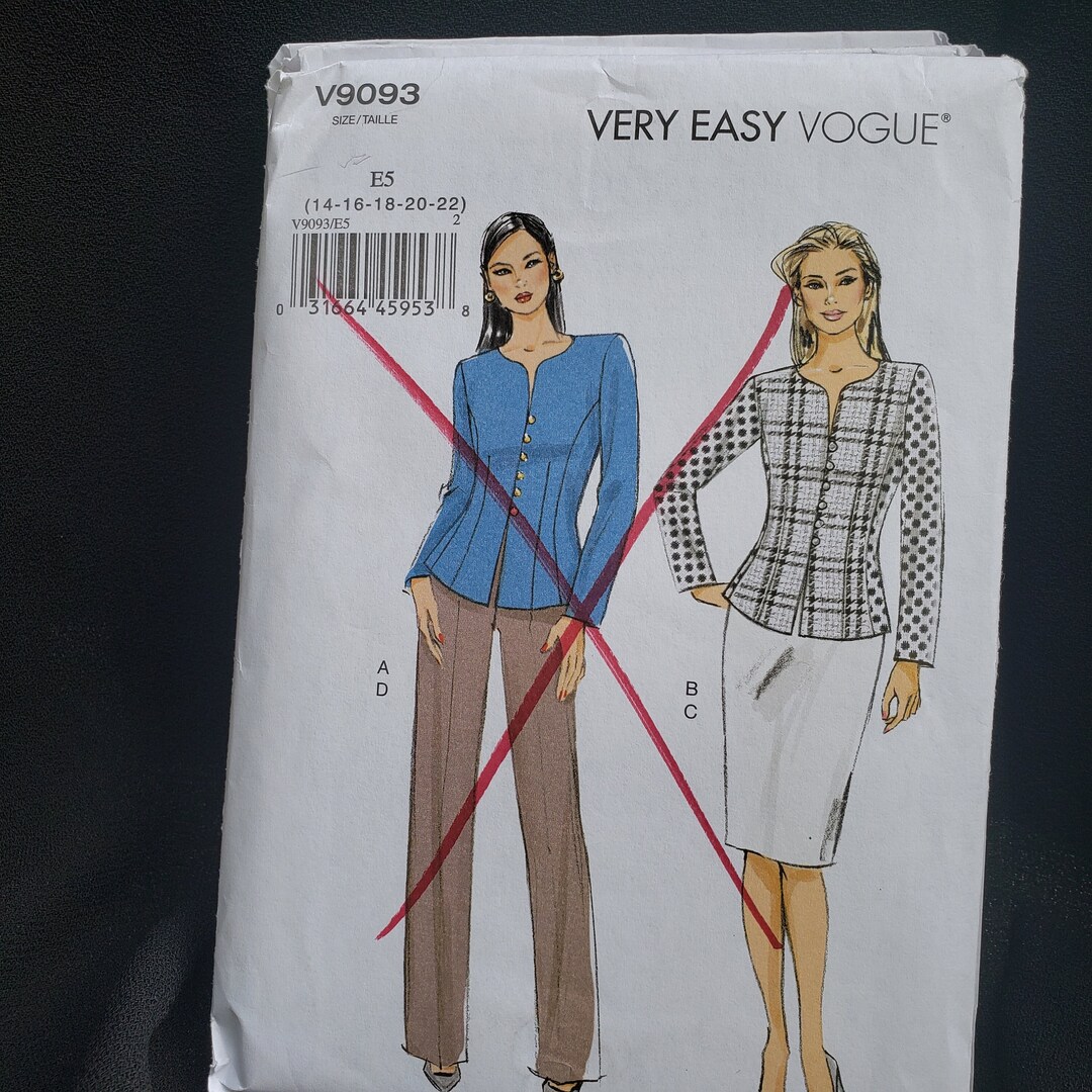 Vogue 9093 Sewing Pattern for Jacket With Princess Seams and Loops ...