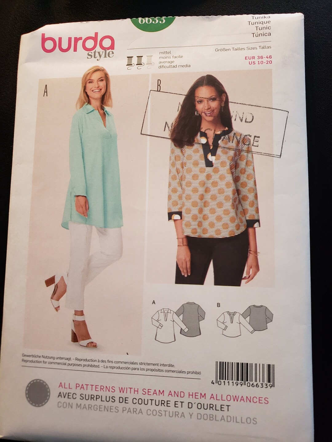 Burda 6633 Sewing Pattern for Pullover Top/tunic With No Collar or ...