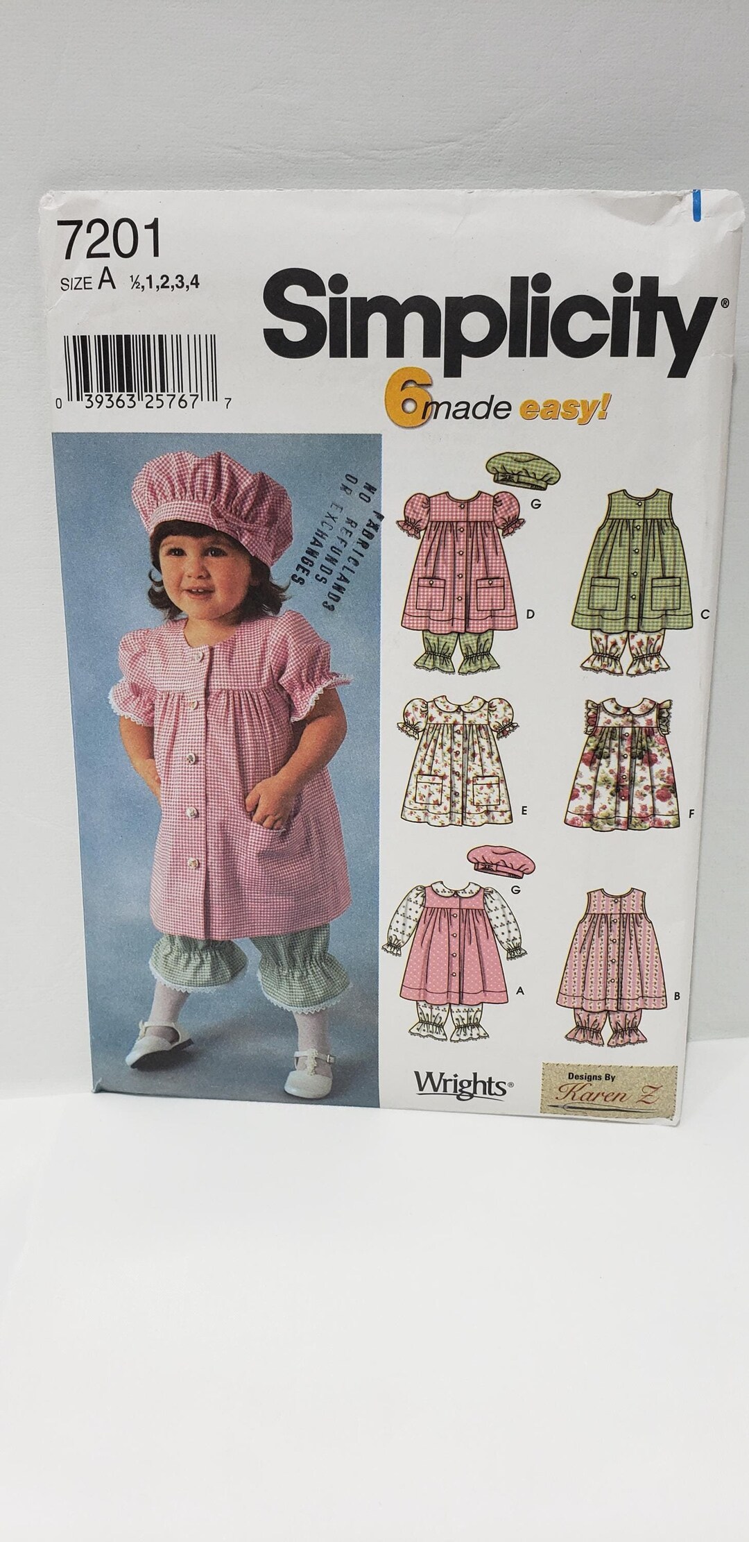 Simplicity 7201, Sewing Pattern for Dress, Panties, Bloomers and Chef's ...