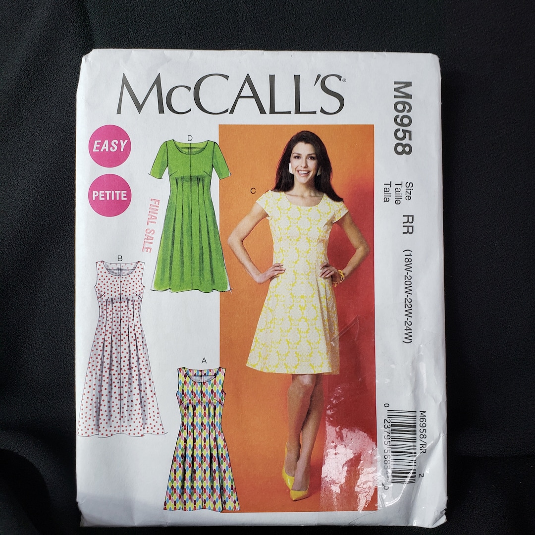 Mccall's 6958 Sewing Pattern for Pleated Waist Dress, Sleeveless, Cap ...